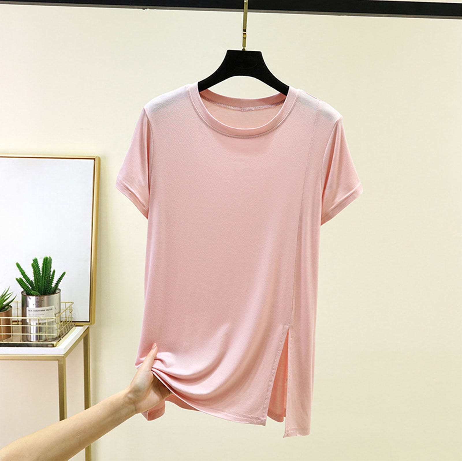 Blczomt Plus Size Blouses for Women Dressy Short Sleeve Pink Tee Casual ...
