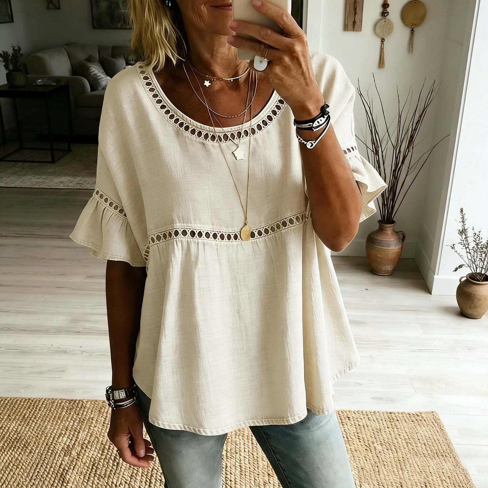 Blczomt Plus Size Blouses for Women Trendy Beige 2026 Tops Short Sleeve ...