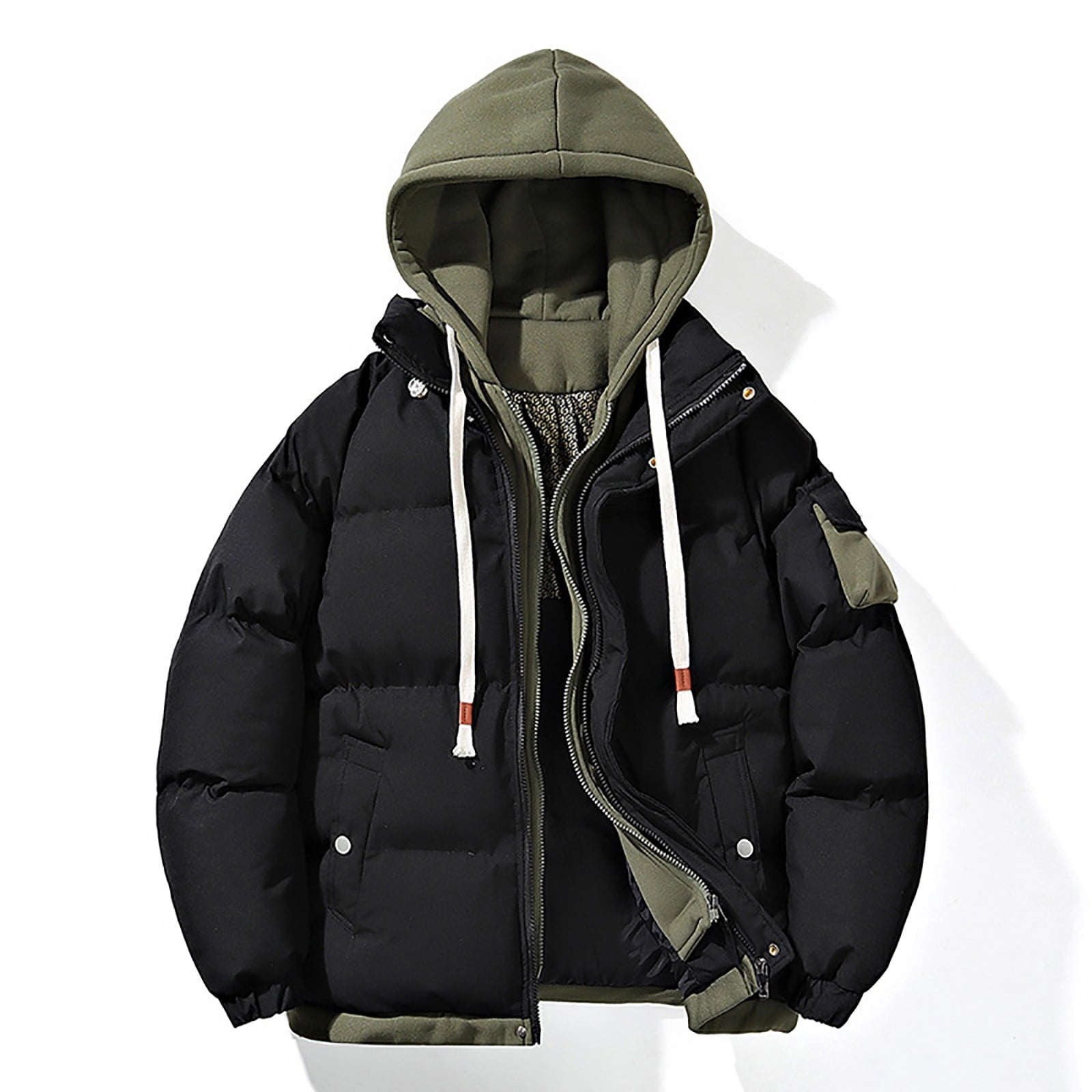 Blczomt Puffer Men Jacket Black Zip Up Down Jacket Heavy Warm Hooded ...