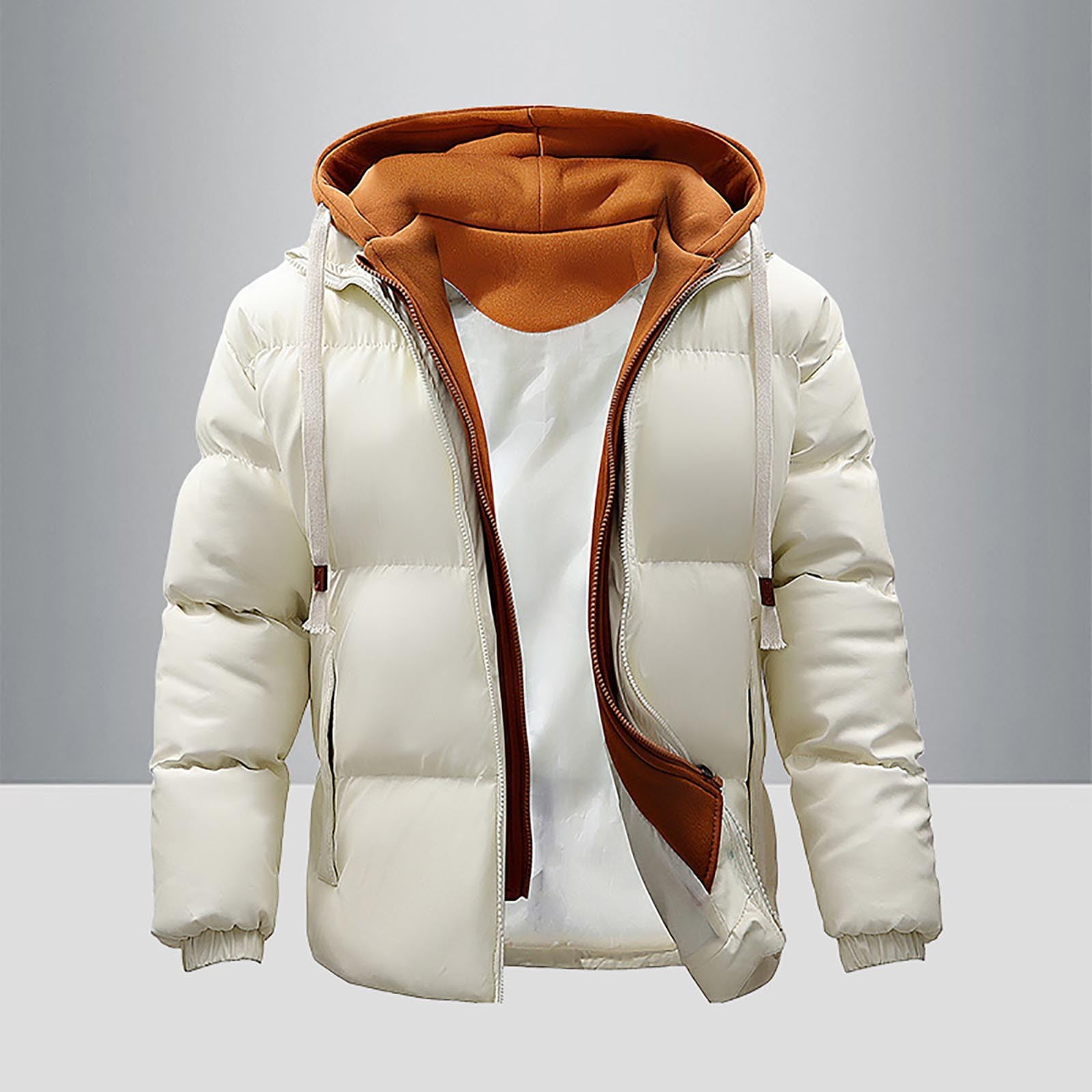 Blczomt Puffer Mens Fall Jackets White Zip Up Down Jacket Heavy Hooded ...