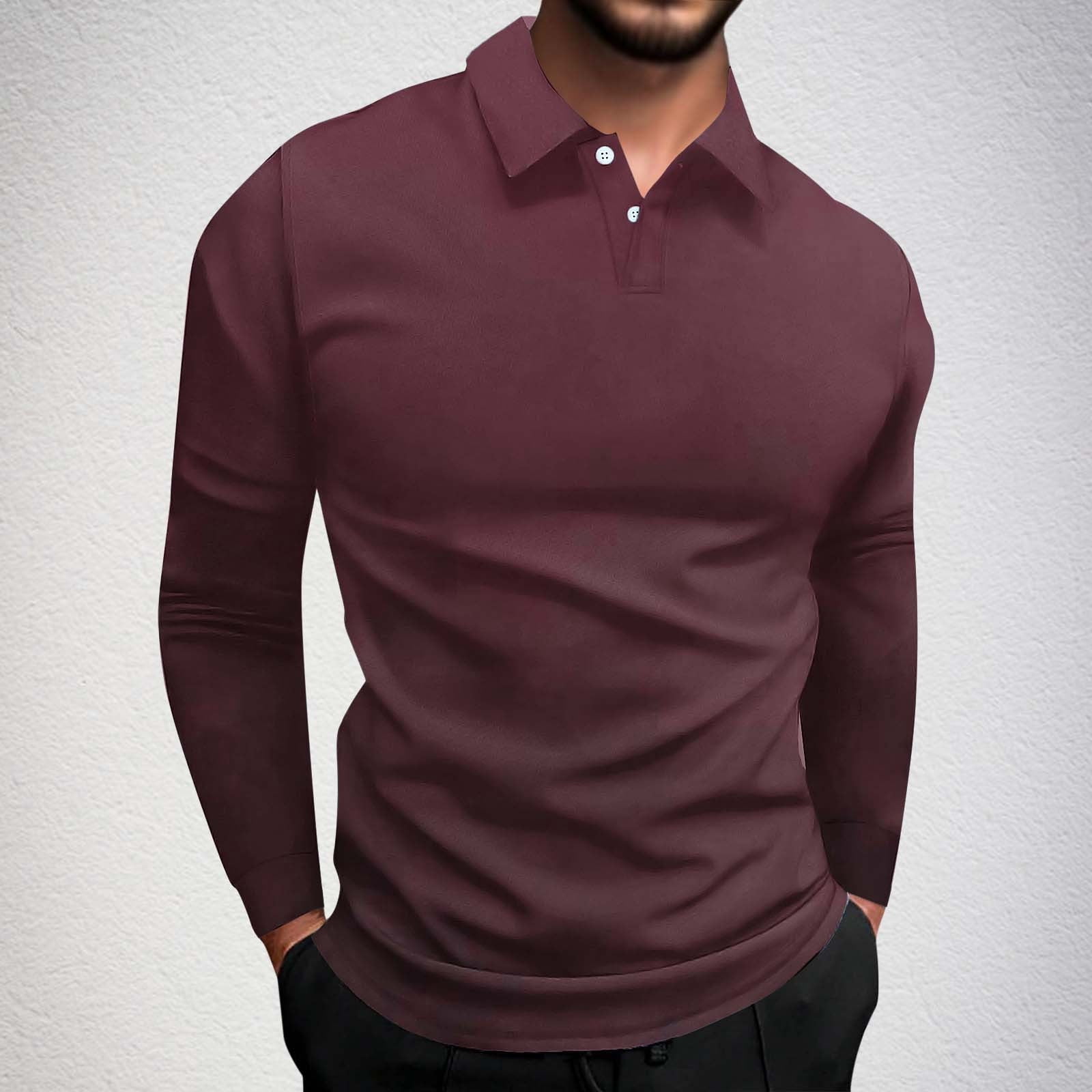 Blczomt Pullover Golf Polos for Men Long Sleeve Red Polo Soft Collared ...