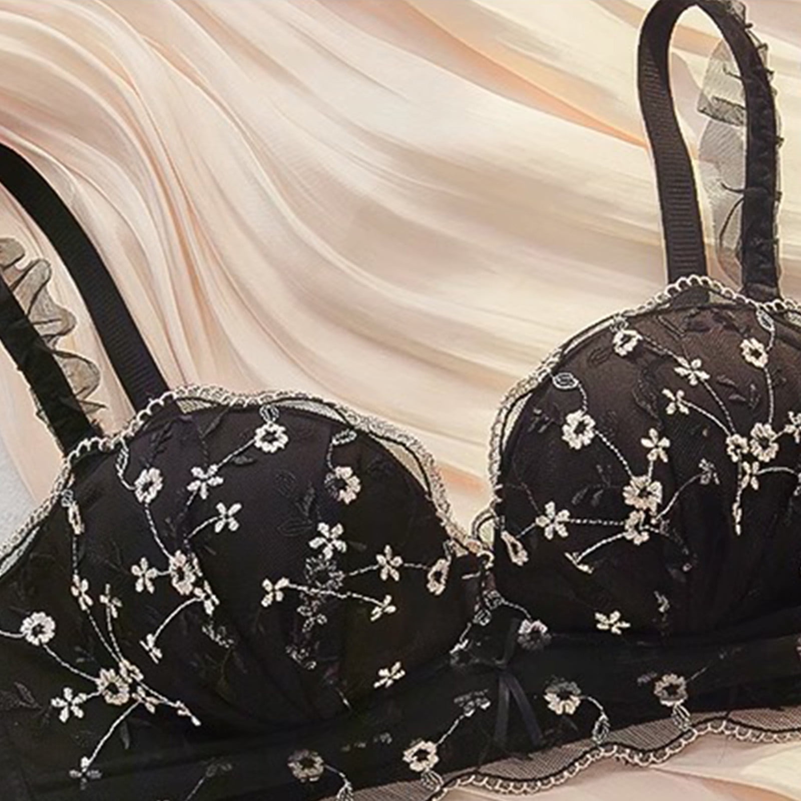 Blczomt Push Up Plus Size Bras for Women Cotton Black Wirefree Bralette ...