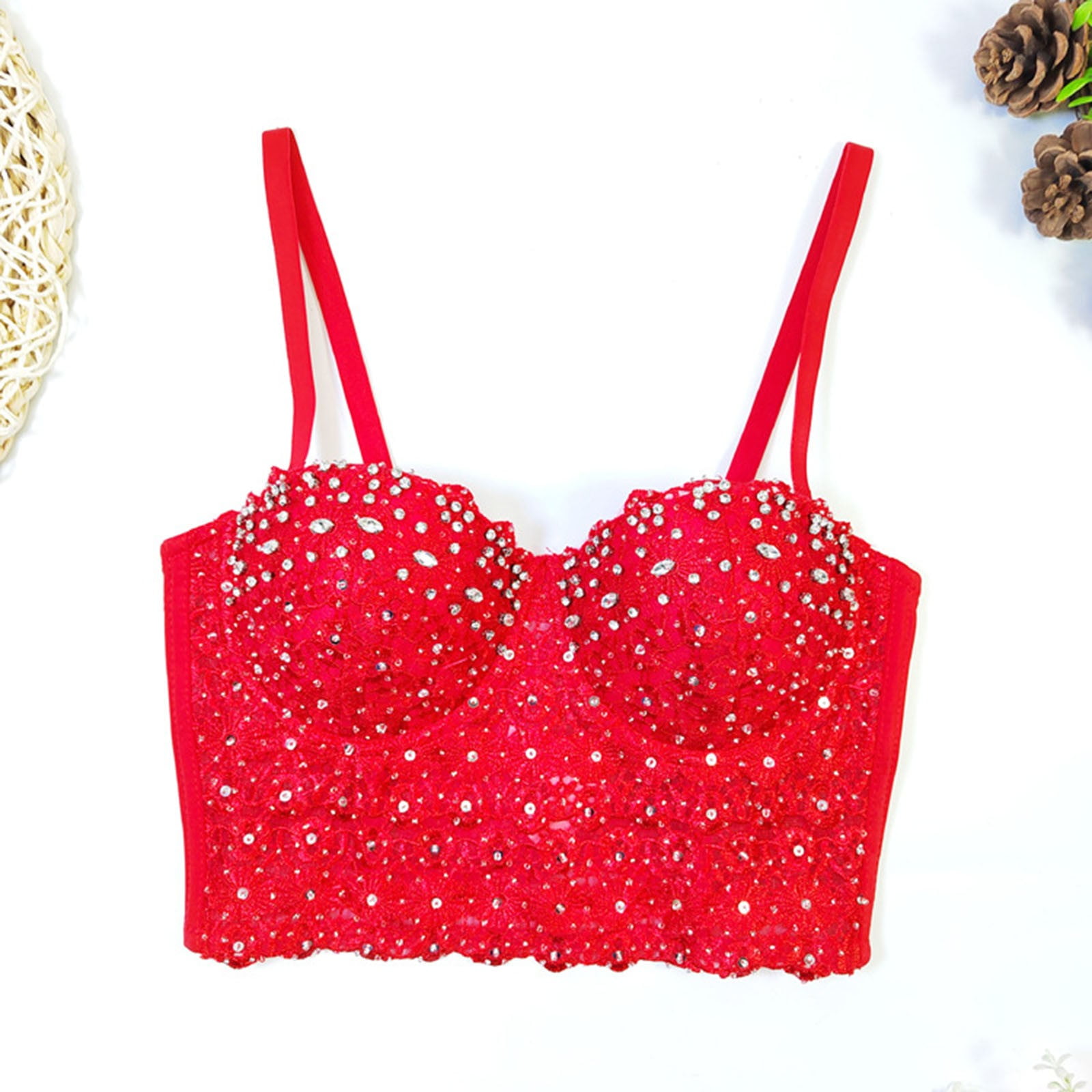 Blczomt Sexy Bralettes for Women with Support Red Corset Sequin Daily ...
