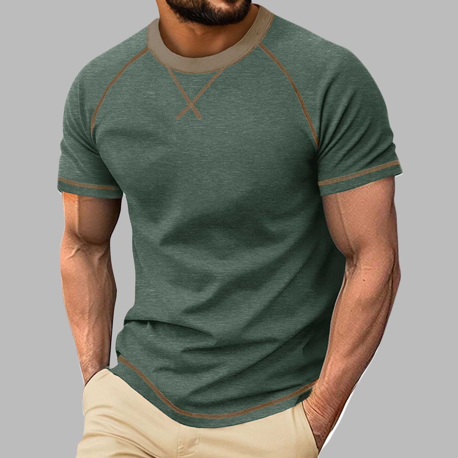 Blczomt Shirt for Men Summer Oversized Green Crewneck Shirts Short ...