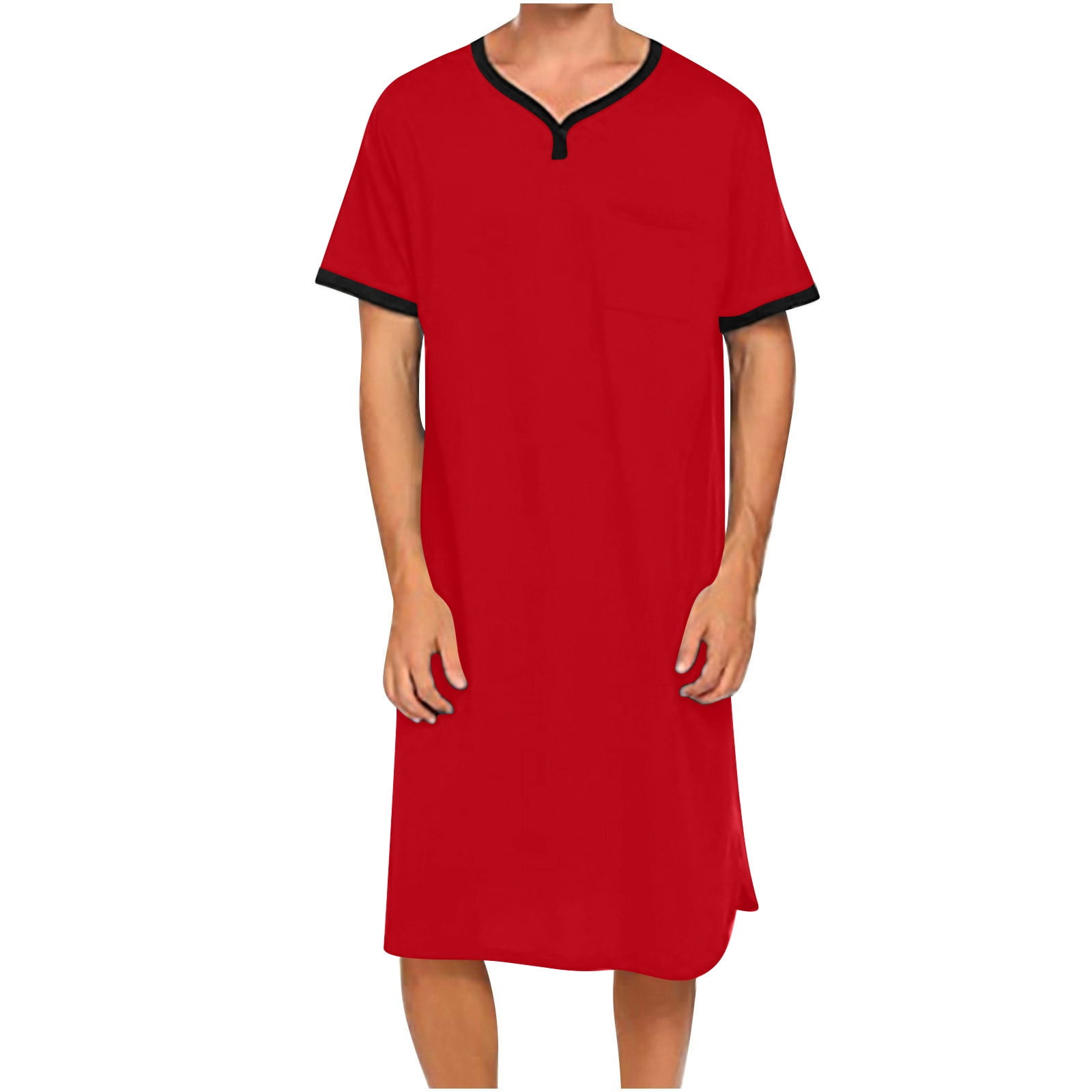 Blczomt Short Sleeve Shirt Men V Neck Oversized Nightshirt Red ...