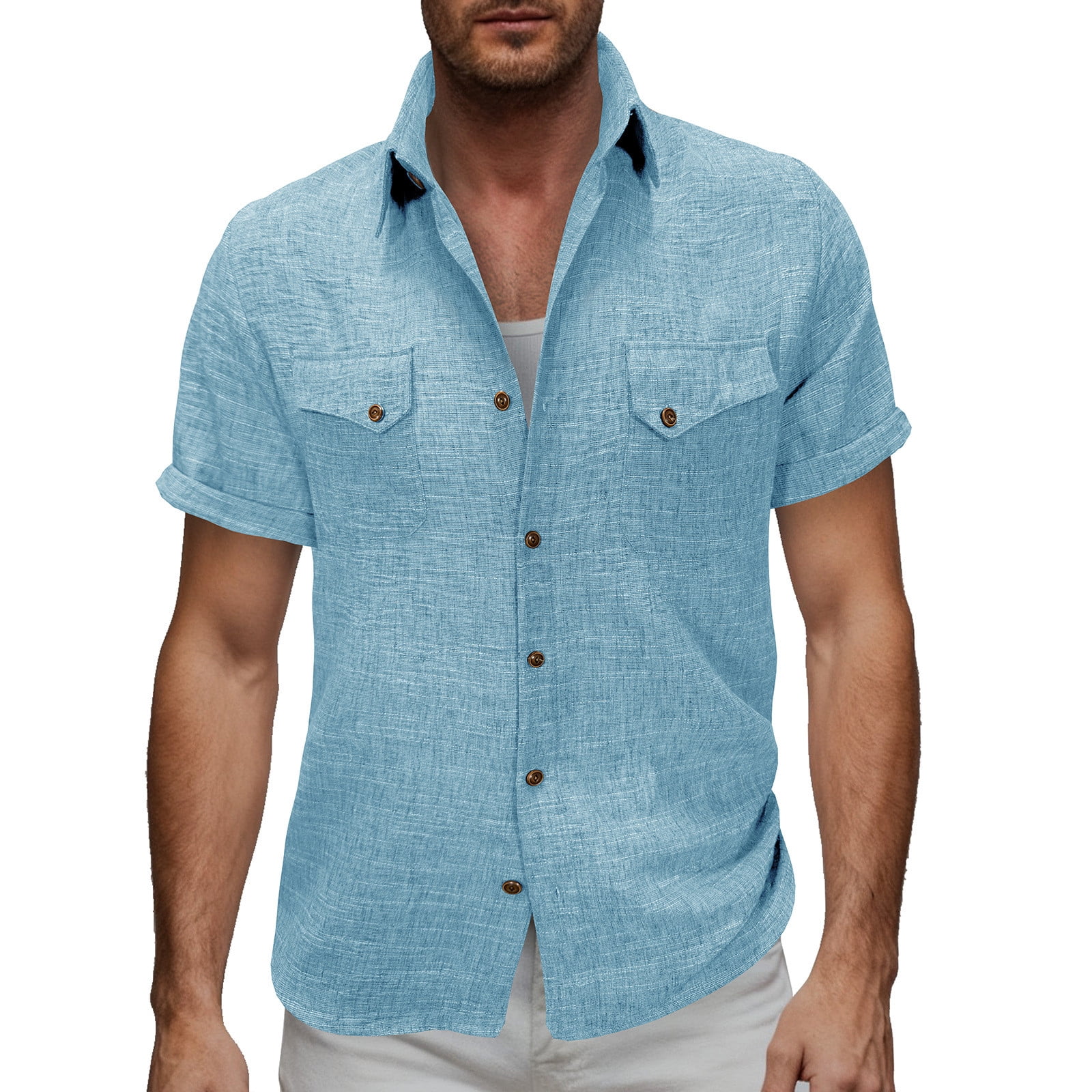 Blczomt Short Sleeve Shirts for Men Blue Big & Tall Summer Button-Up T ...