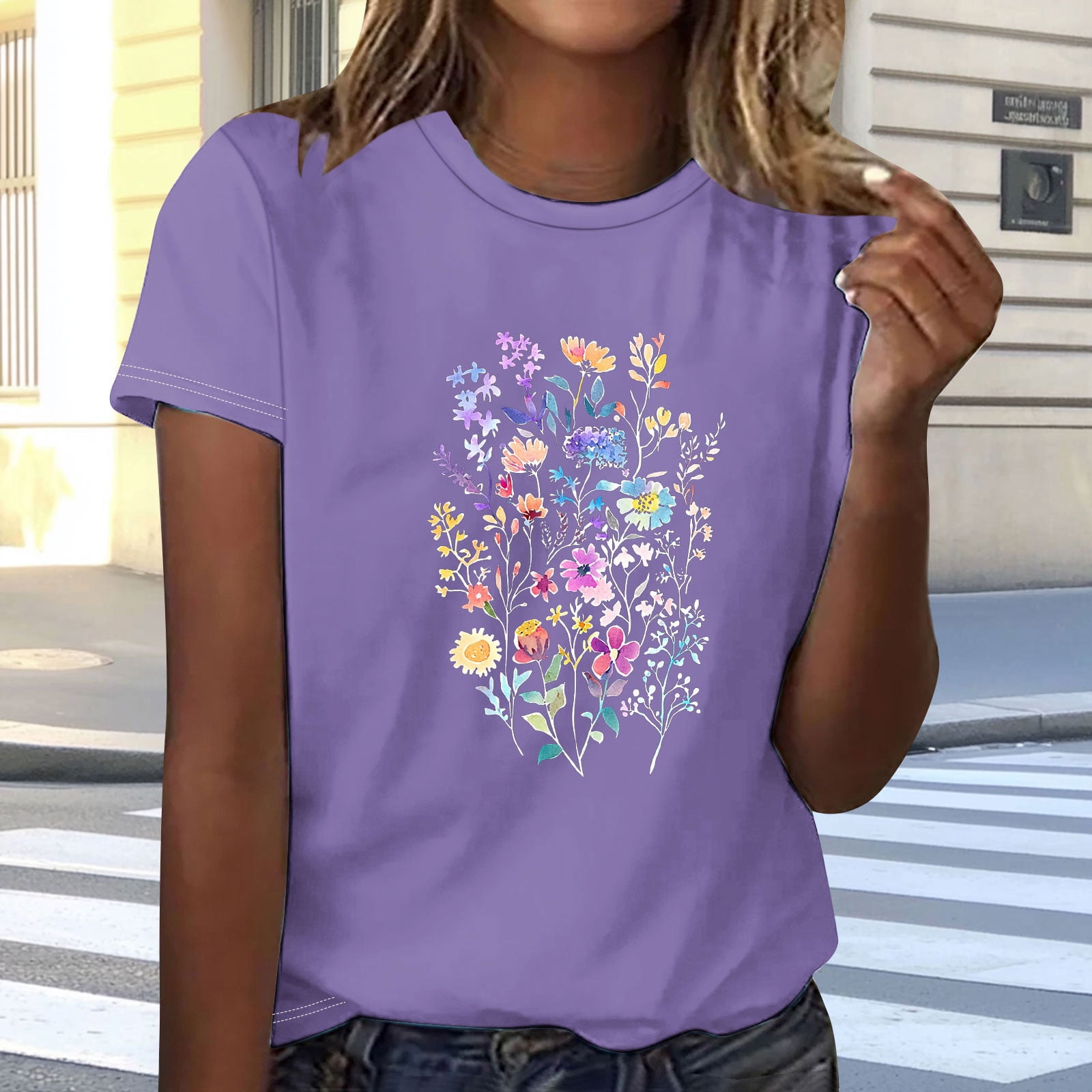 Blczomt Short Sleeve Women Tops on Sale under $10 Casual Floral T Shirt ...