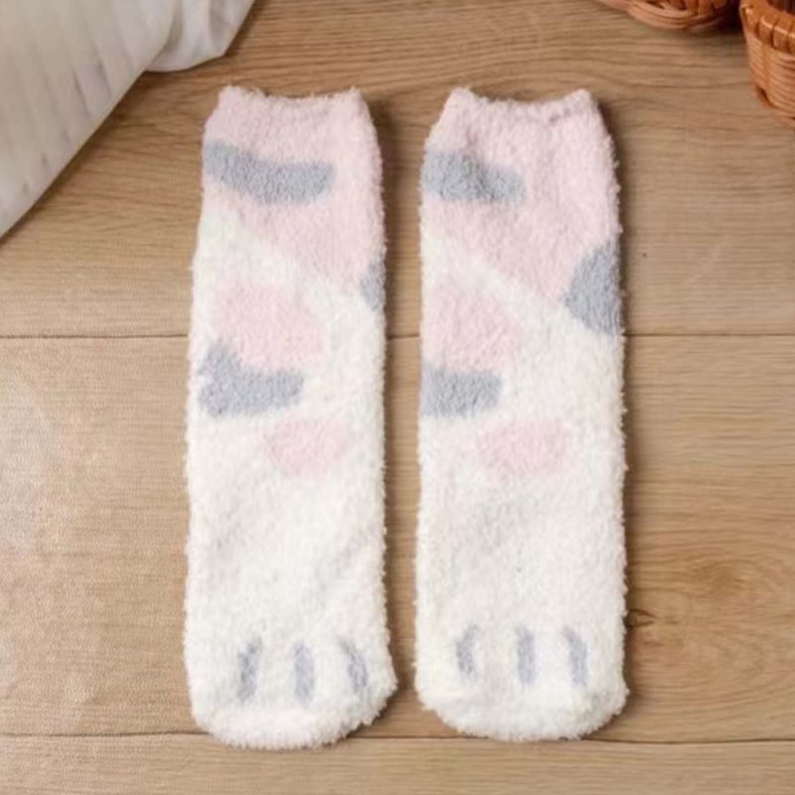 Blczomt Slipper Womens Socks Thermal Fuzzy Sock Cat Paw Print Pink ...