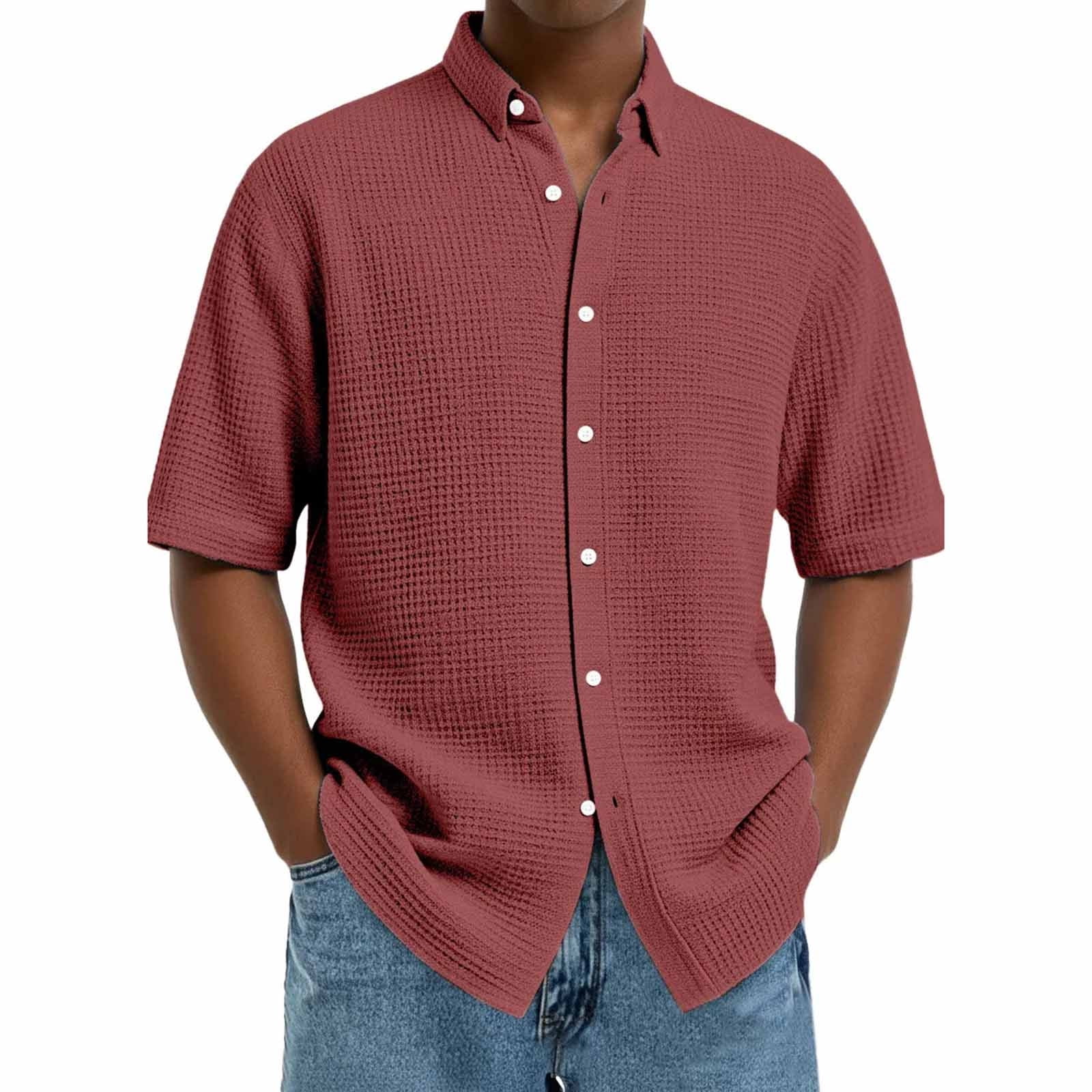 Blczomt Soft Big and Tall Short Sleeve Shirts for Men Waffle Red Button ...