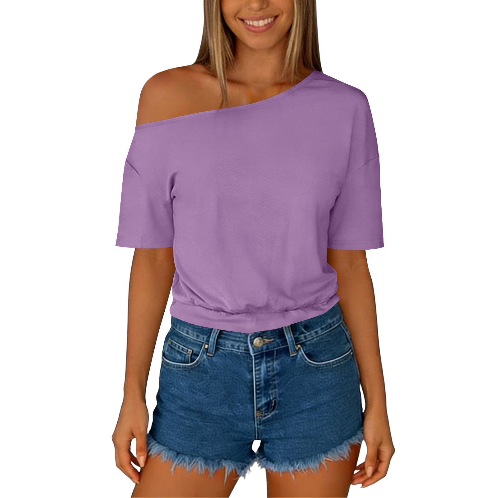 Blczomt Spring Tops for Women 2026 2026 Tunic Purple Shirt Short Sleeve ...