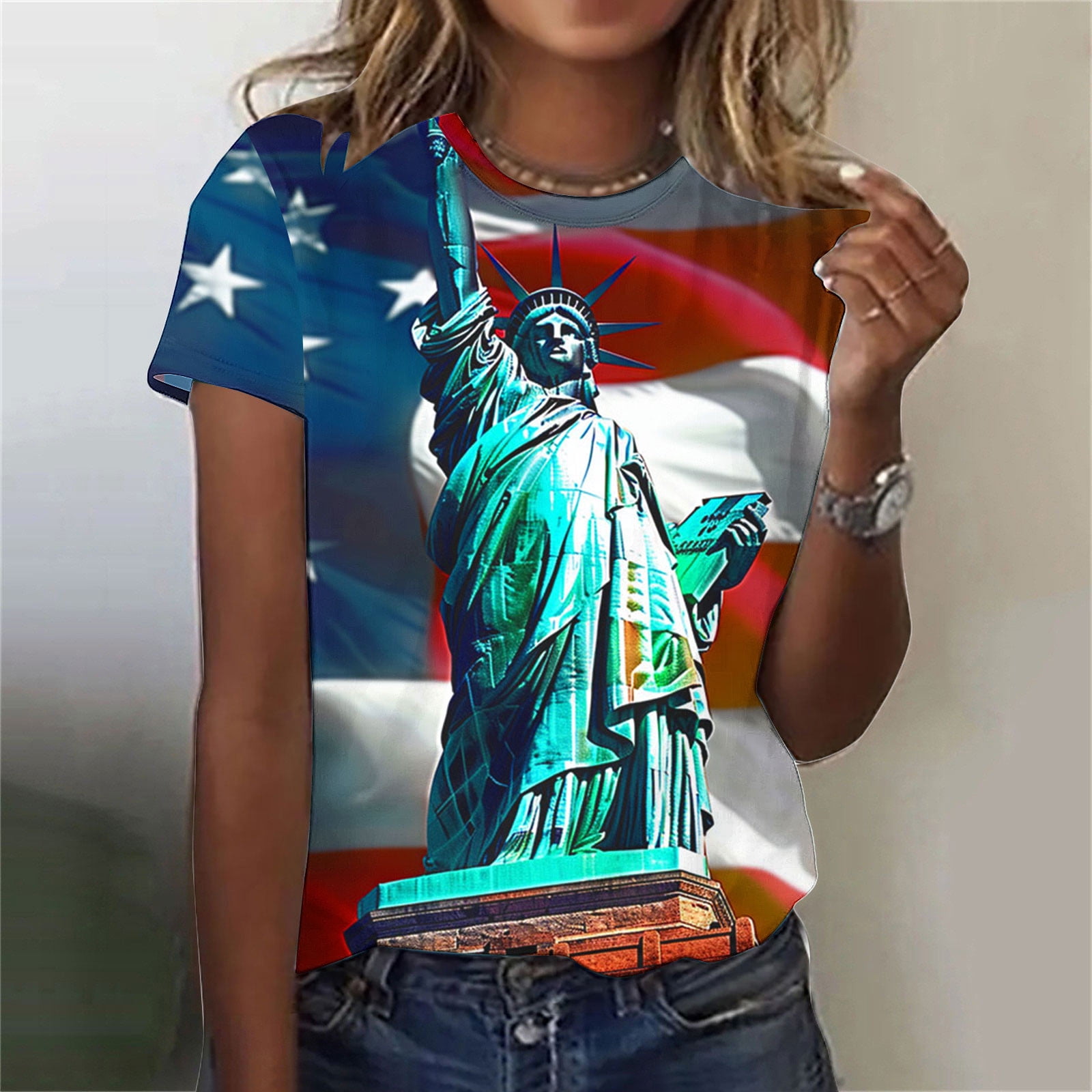 Blczomt Spring Tops for Women Independence Day 4th of July Short Sleeve ...