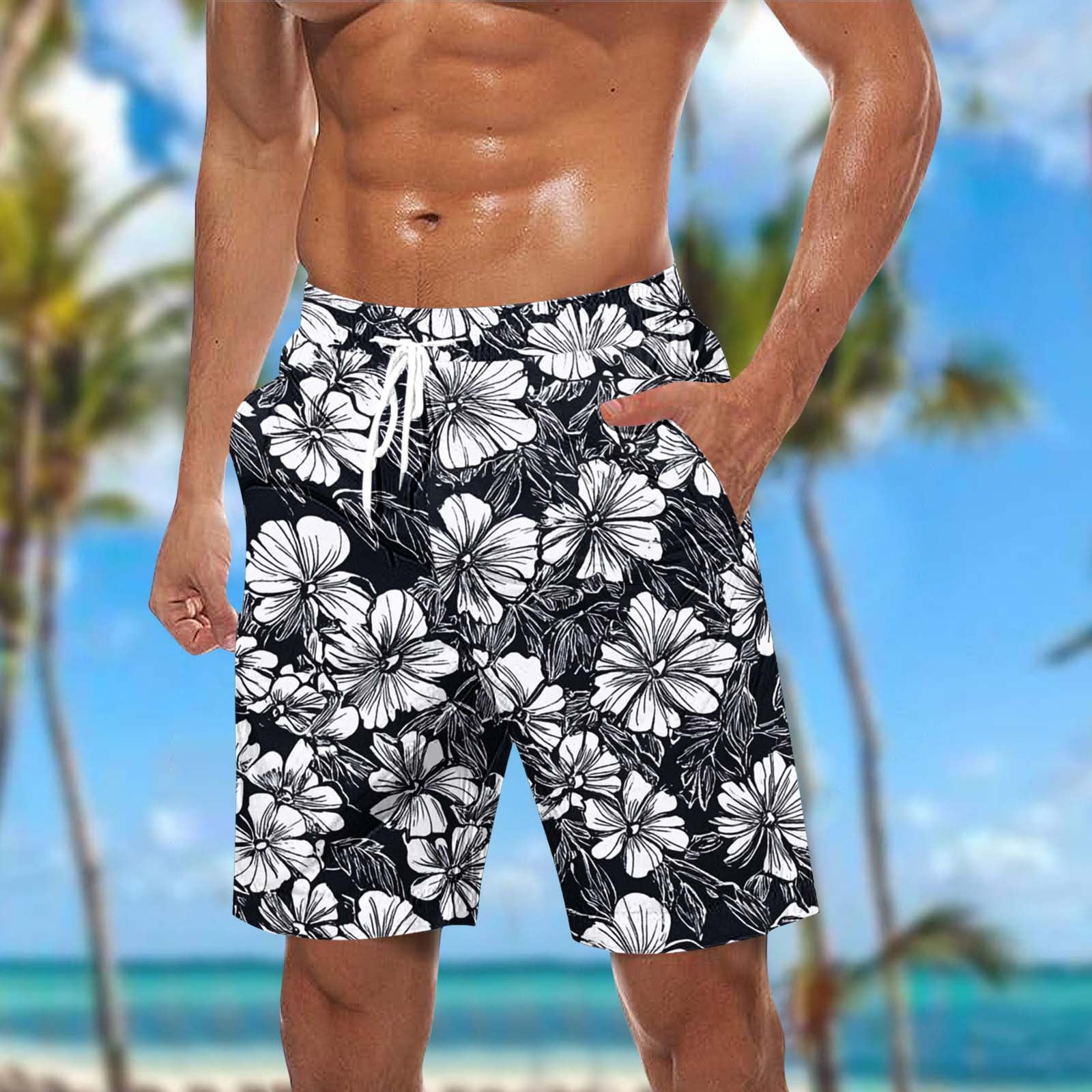 Blczomt Summer Mens Casual Shorts Beach Silver Vacation Elastic Waist ...