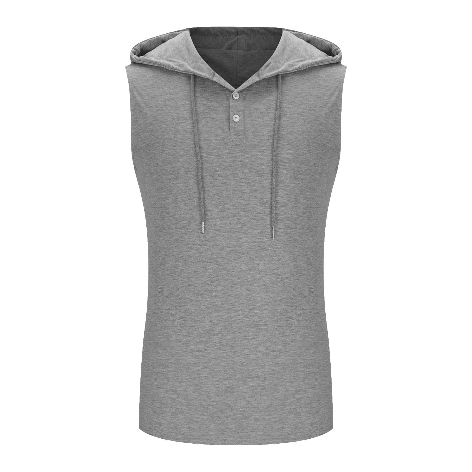 Blczomt Summer 2025!Men's Sleeveless Shirts Workout Hoodie Muscle Solid Gray Summer Shirt ...
