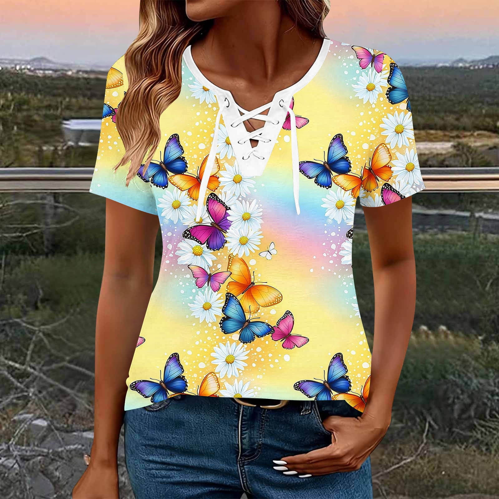 Blczomt Summer Shirts for Women Yellow Short Sleeve Cute Blouse Trendy ...