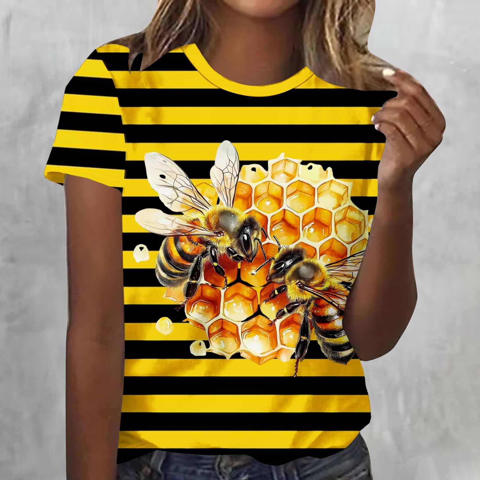 Blczomt Summer Women's Blouses Animal Print Yellow Casual Shirt Cute ...