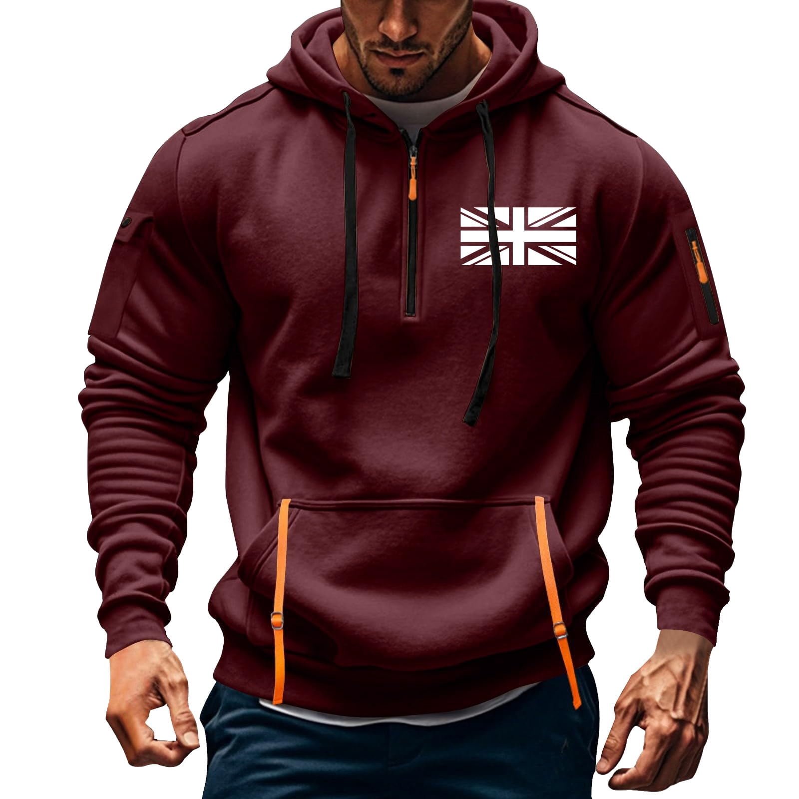 Blczomt Sweatshirts for Men Big and Tall Winter Hoodies Usa Print Half ...