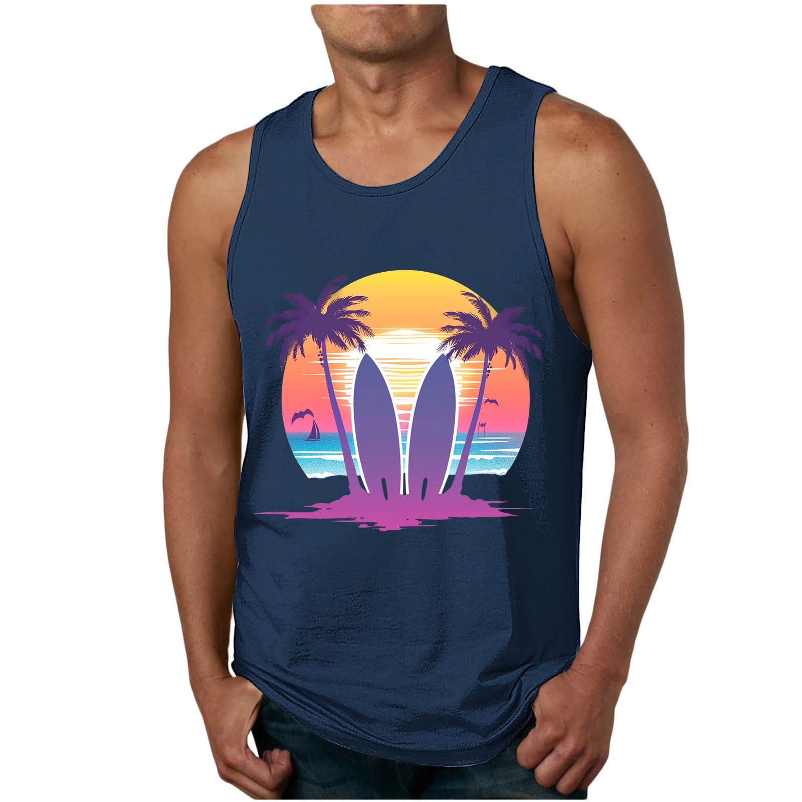 Blczomt Tanks for Men Sleeveless Gym Tees Workout Graphic Beach Blue ...