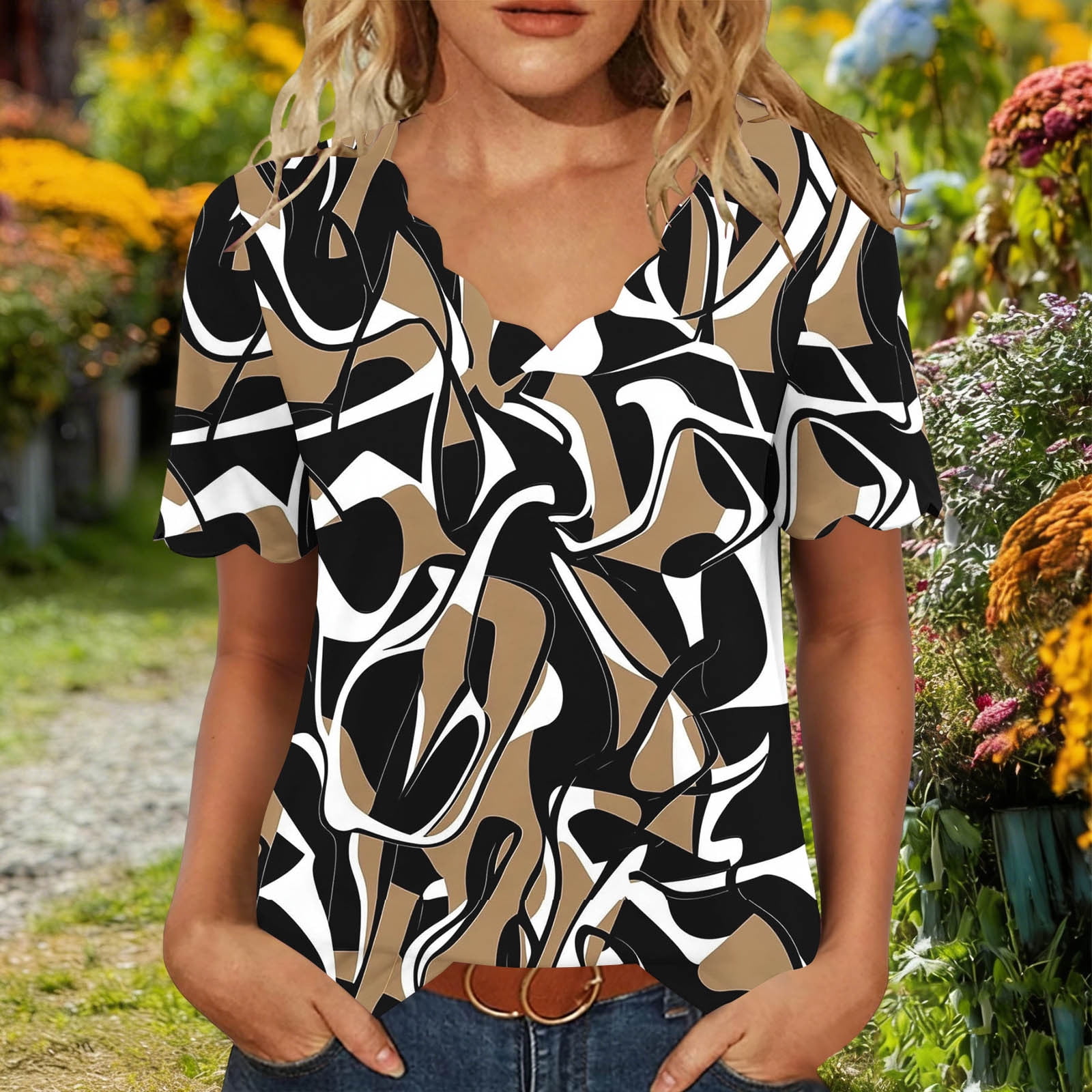 Blczomt Tops for Women Brown Lightweight Tunic Blouse Y2K Casual Women ...