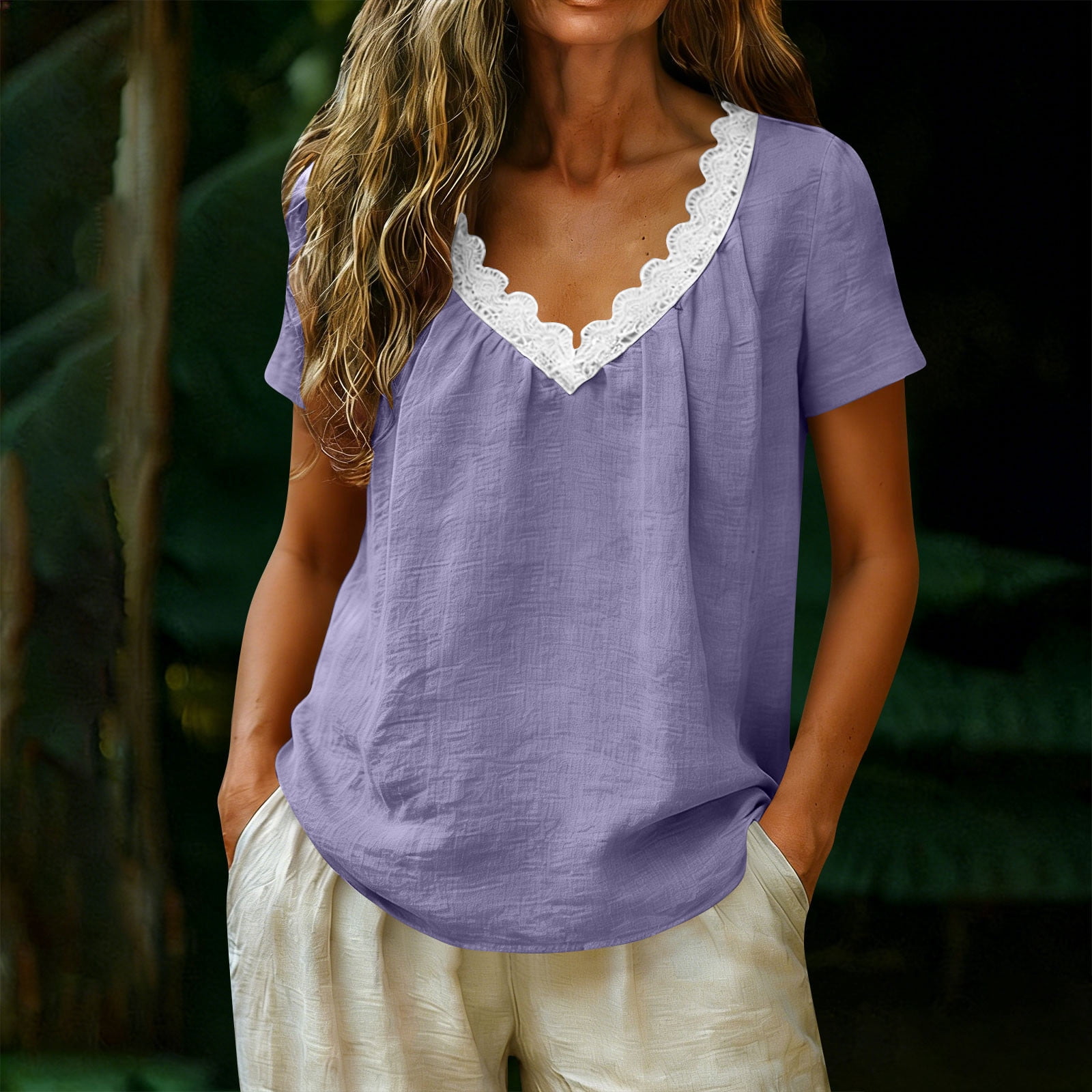 Blczomt Tops for Women Trendy Summer Purple Cute Dressy T Shirt Summer ...