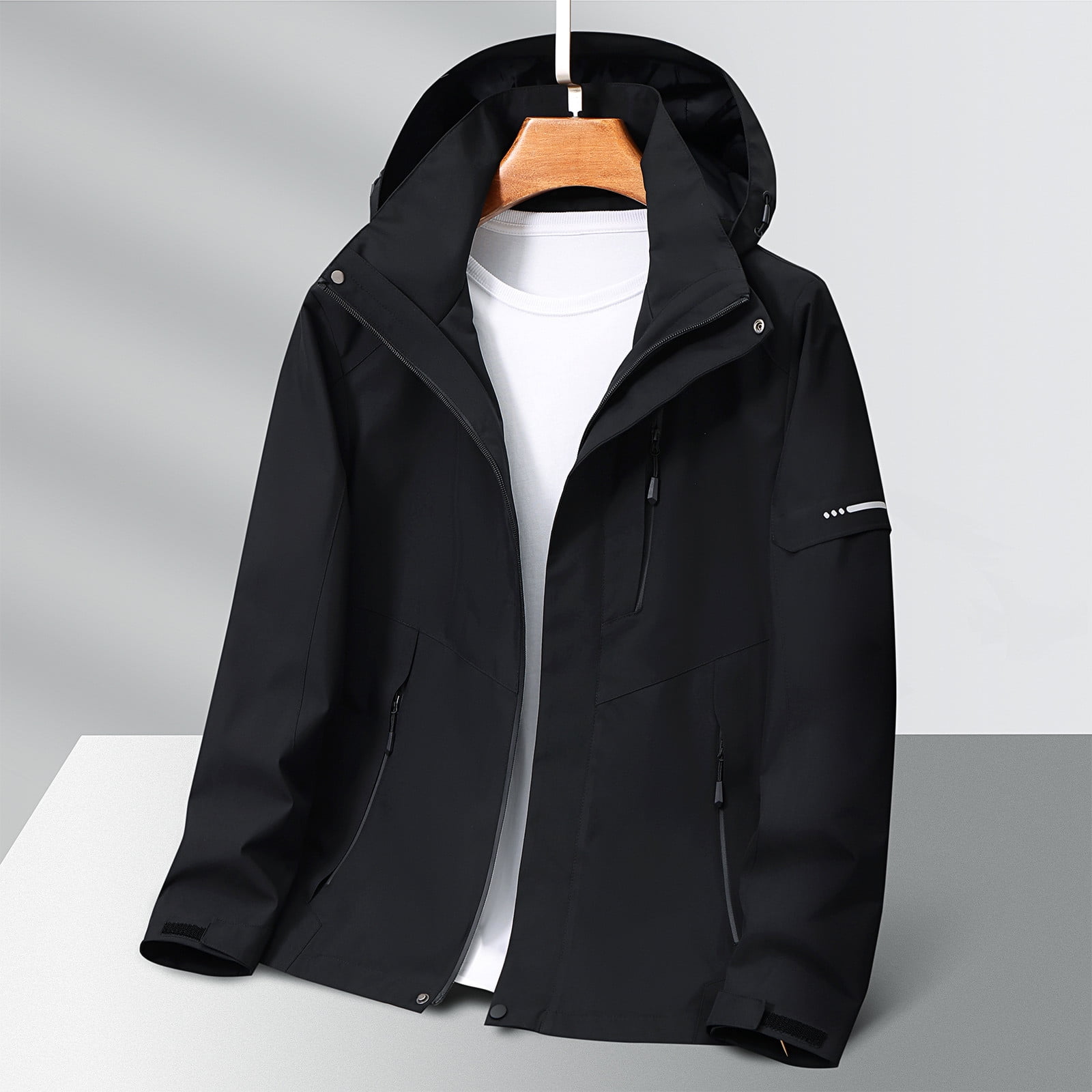 Blczomt Windbreaker Men's Winter Jacket Black Zip Up Jacket with Hood ...