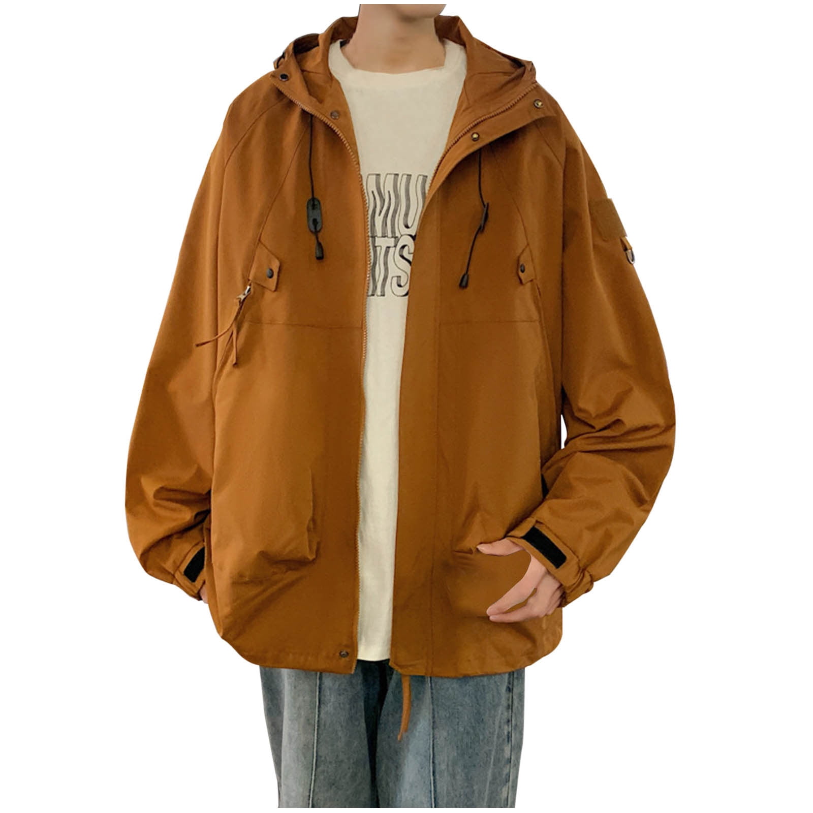 Blczomt Windbreaker Winter Work Jackets for Men Zip Up Brown Jacket ...
