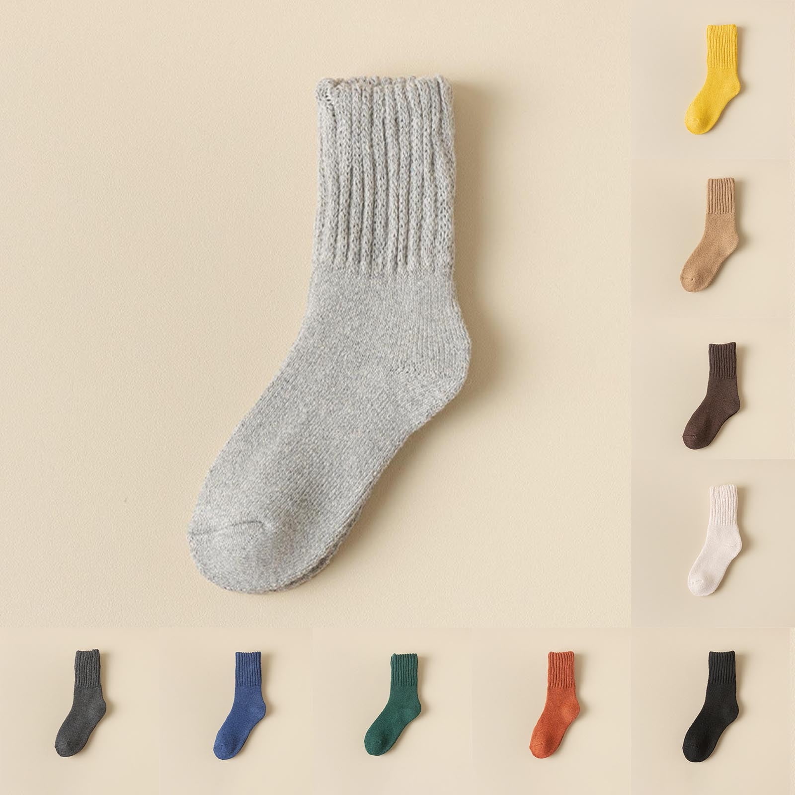 Blczomt Women Socks Wool Fuzzy Crew Sock Warm Thermal Yellow Mid Calf ...