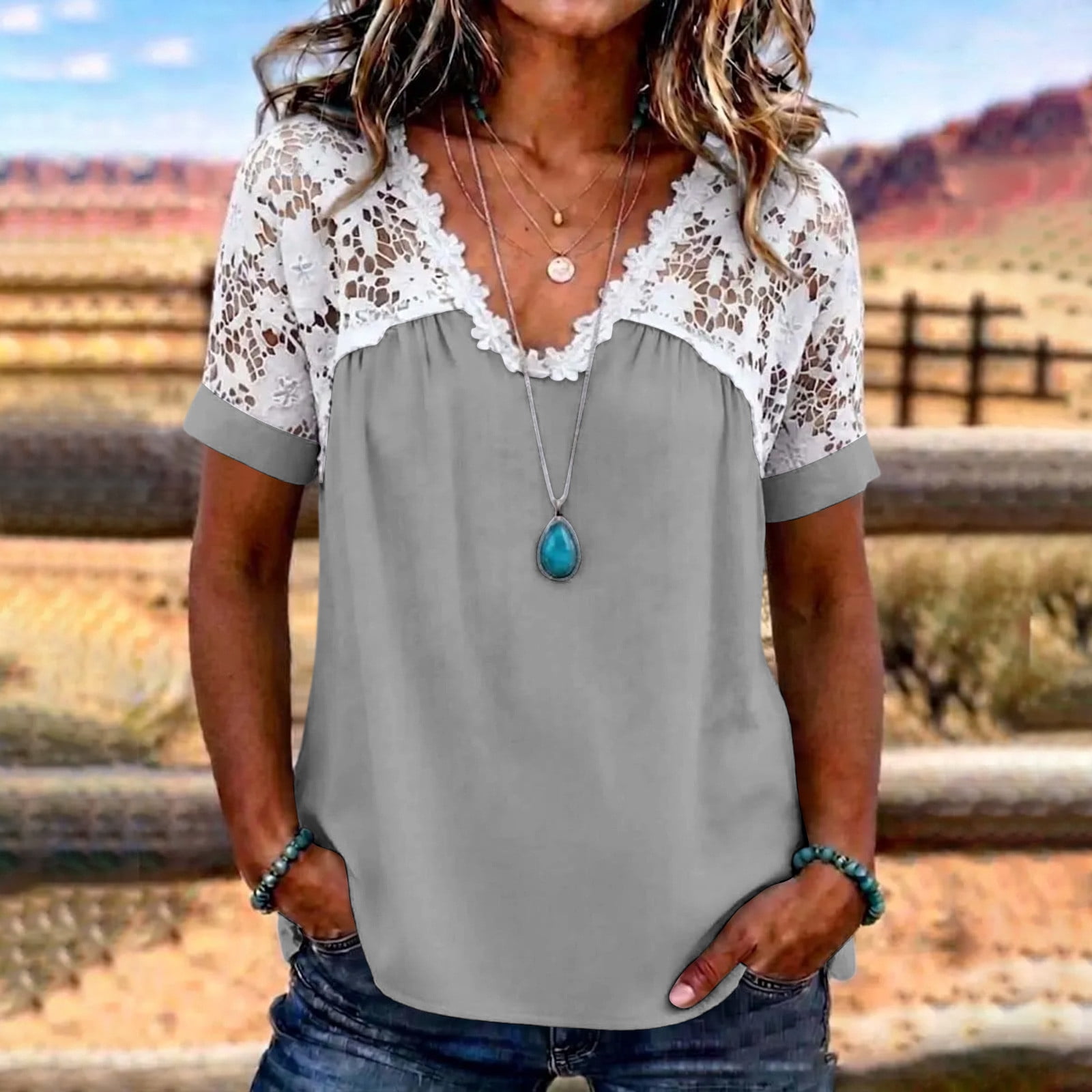 Blczomt Womens Spring Tops Gray Summer Cute Tshirts Casual Tunic Womens ...