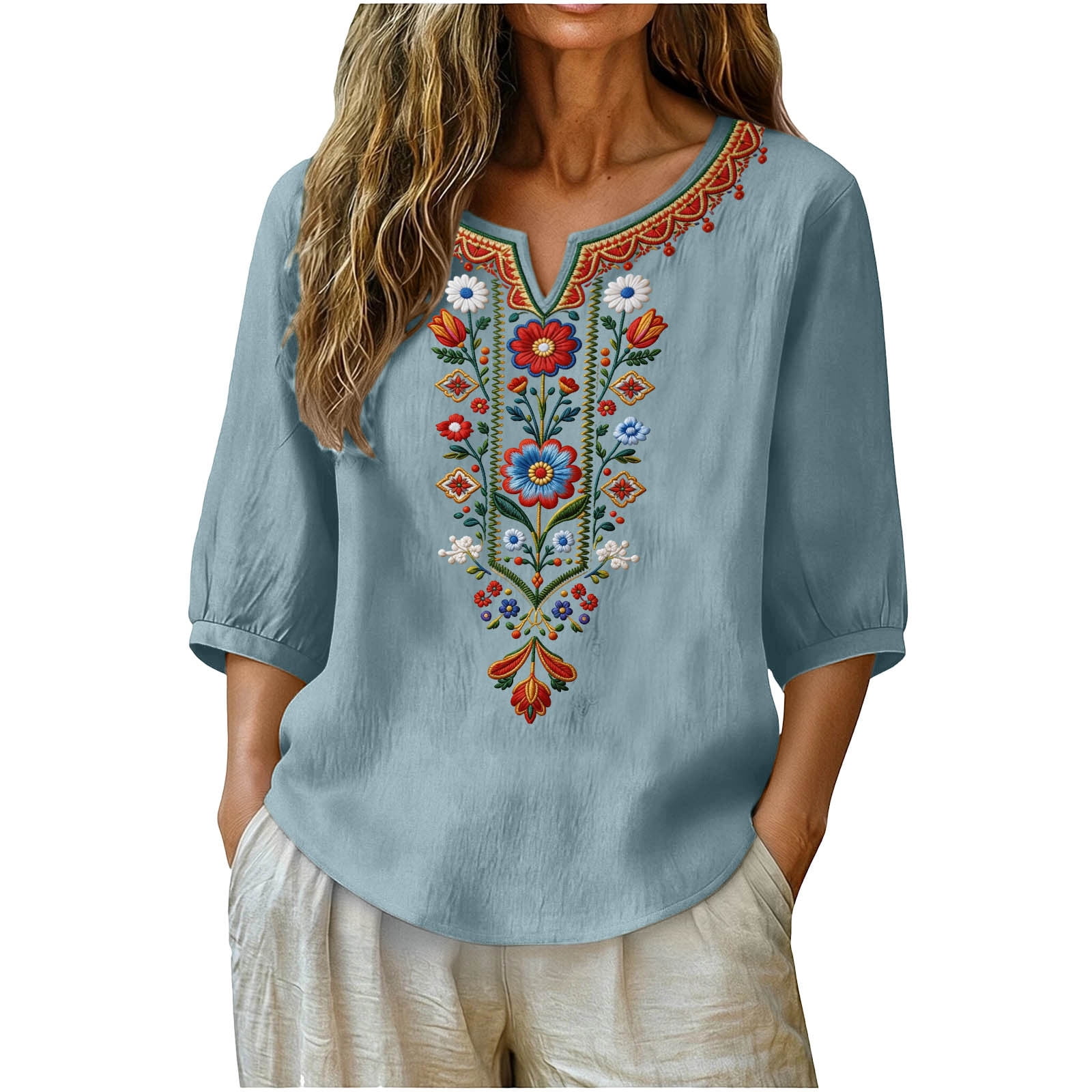 Blczomt Womens Spring Tops Tunic Y2K Blue Blouse 2026 Short Sleeve ...