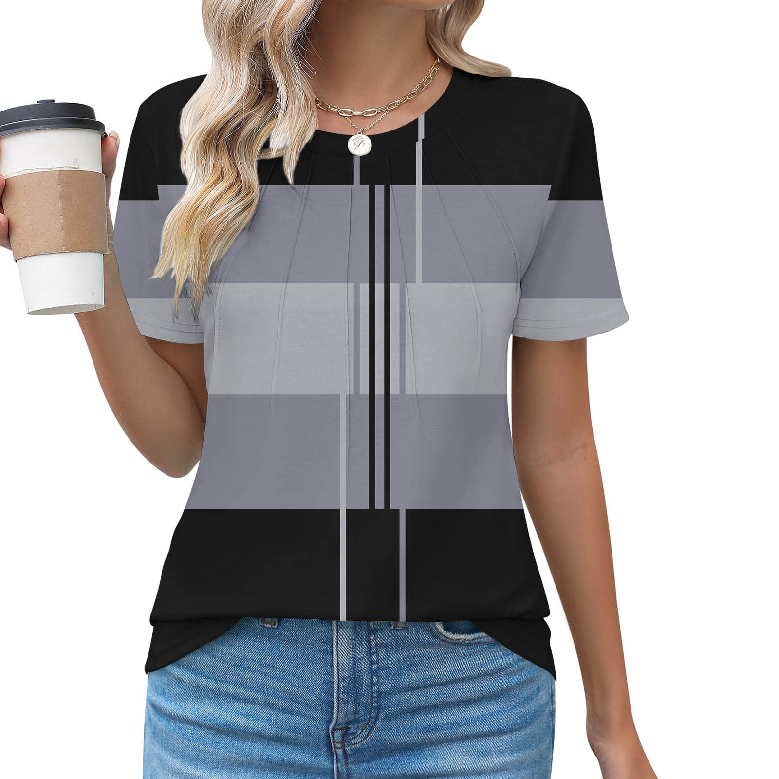 Blczomt Womens Tops Crew Neck Short Sleeve T Shirts Gray 2025 Color ...