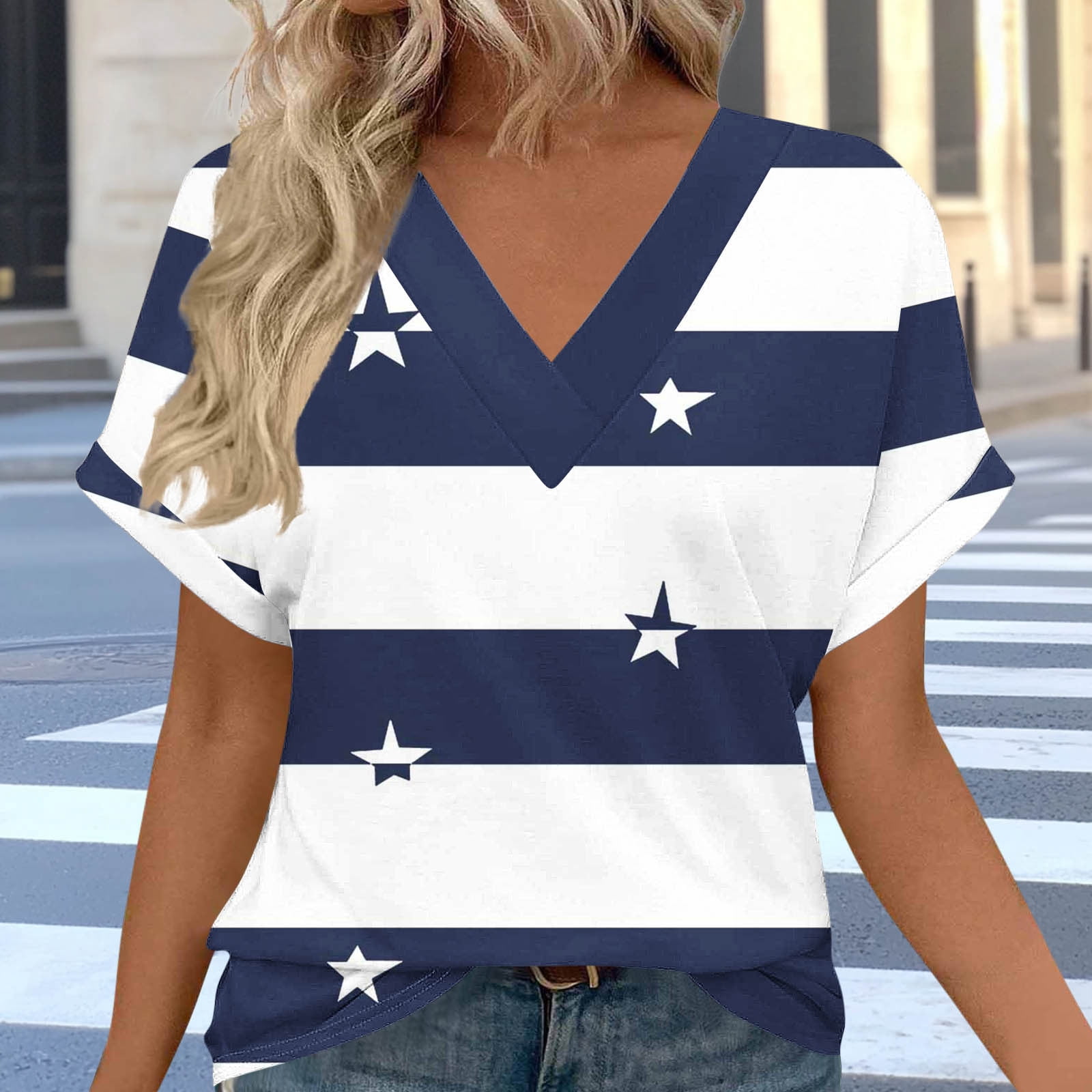 Blczomt Womens Tops Plus Size Blue Y2K Dressy Tee Casual Short Sleeve T ...