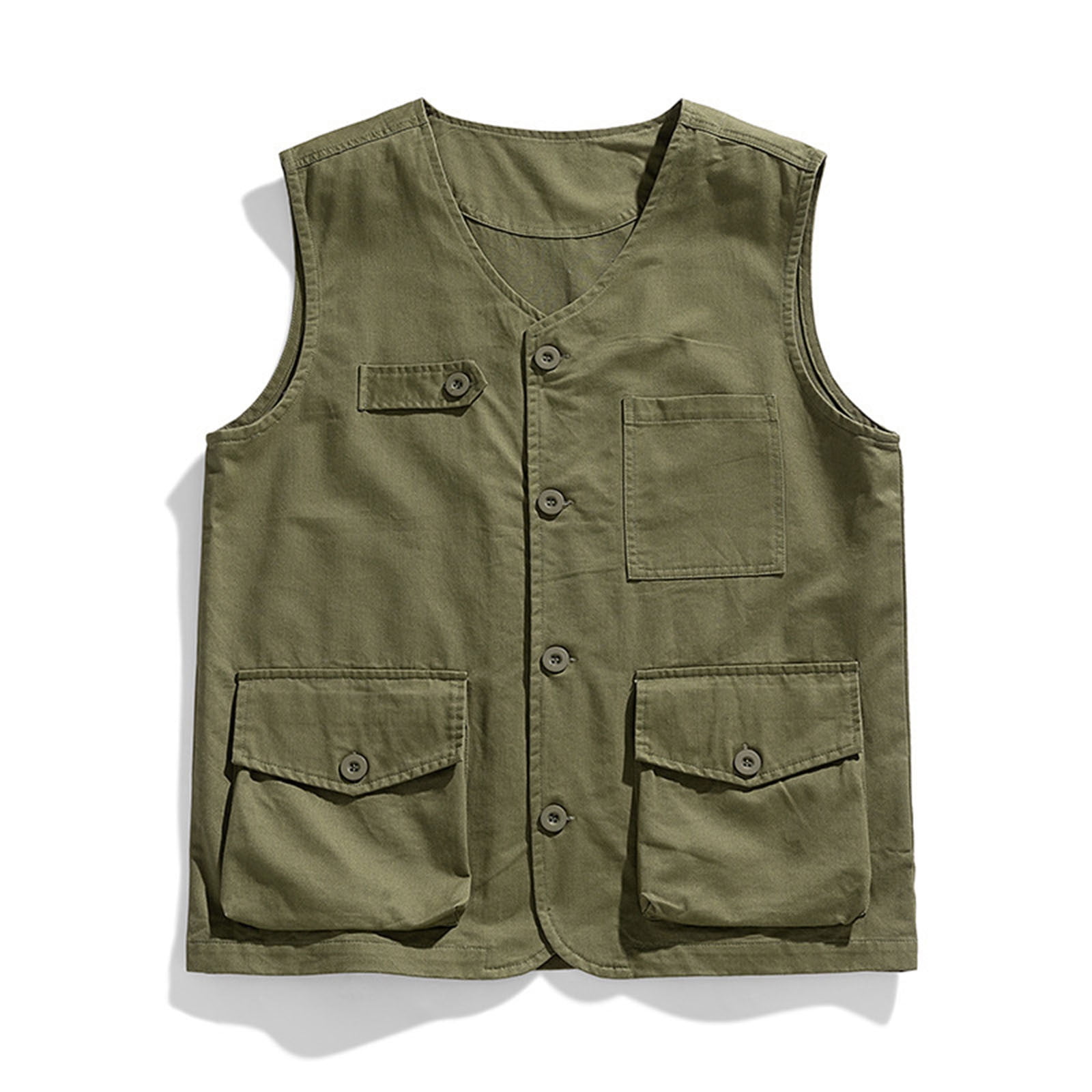 Blczomt Work Tanks for Men Sleeveless Cotton Cargo Vest Green Safari ...