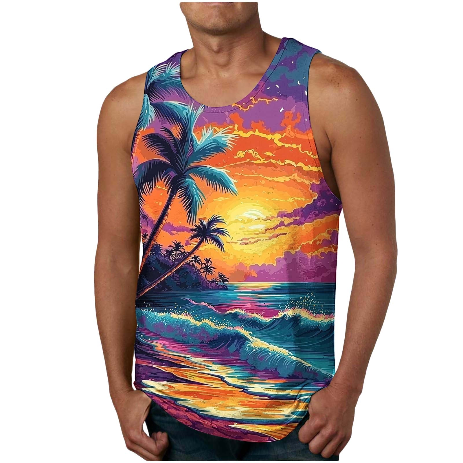 Blczomt Workout Mens Tank Tops Muscle Tank Tops Summer Beach Casual Men ...