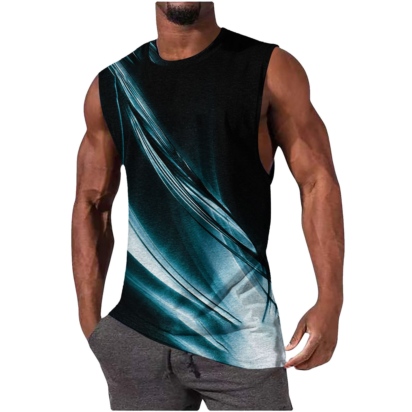 Blczomt Workout Tops for Men Muscle T-Shirts Blue Graphic Summer Crew ...