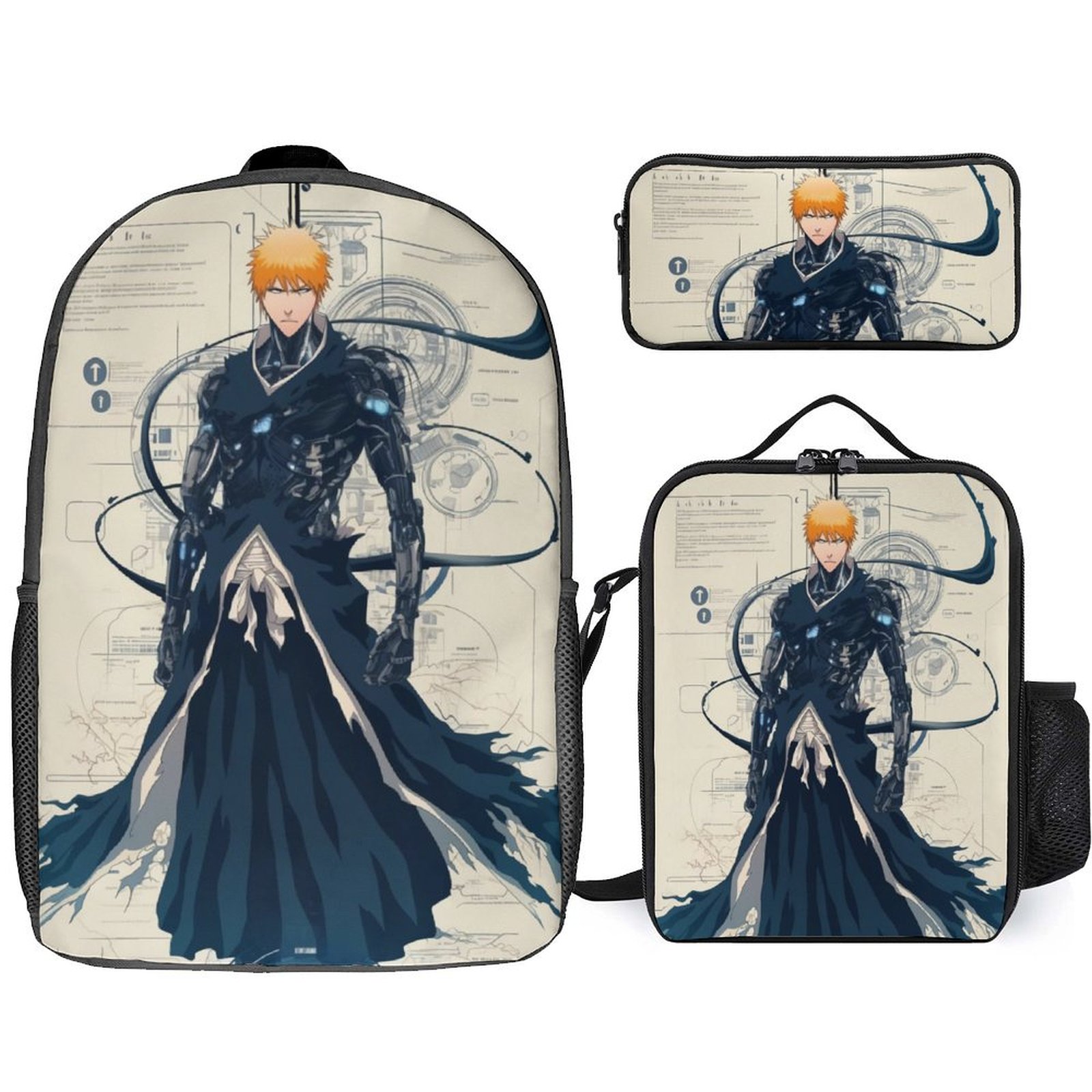 Bleach Anime Print School Bag 3 Pcs Set, Backpack, Lunch Bag, Pencil ...