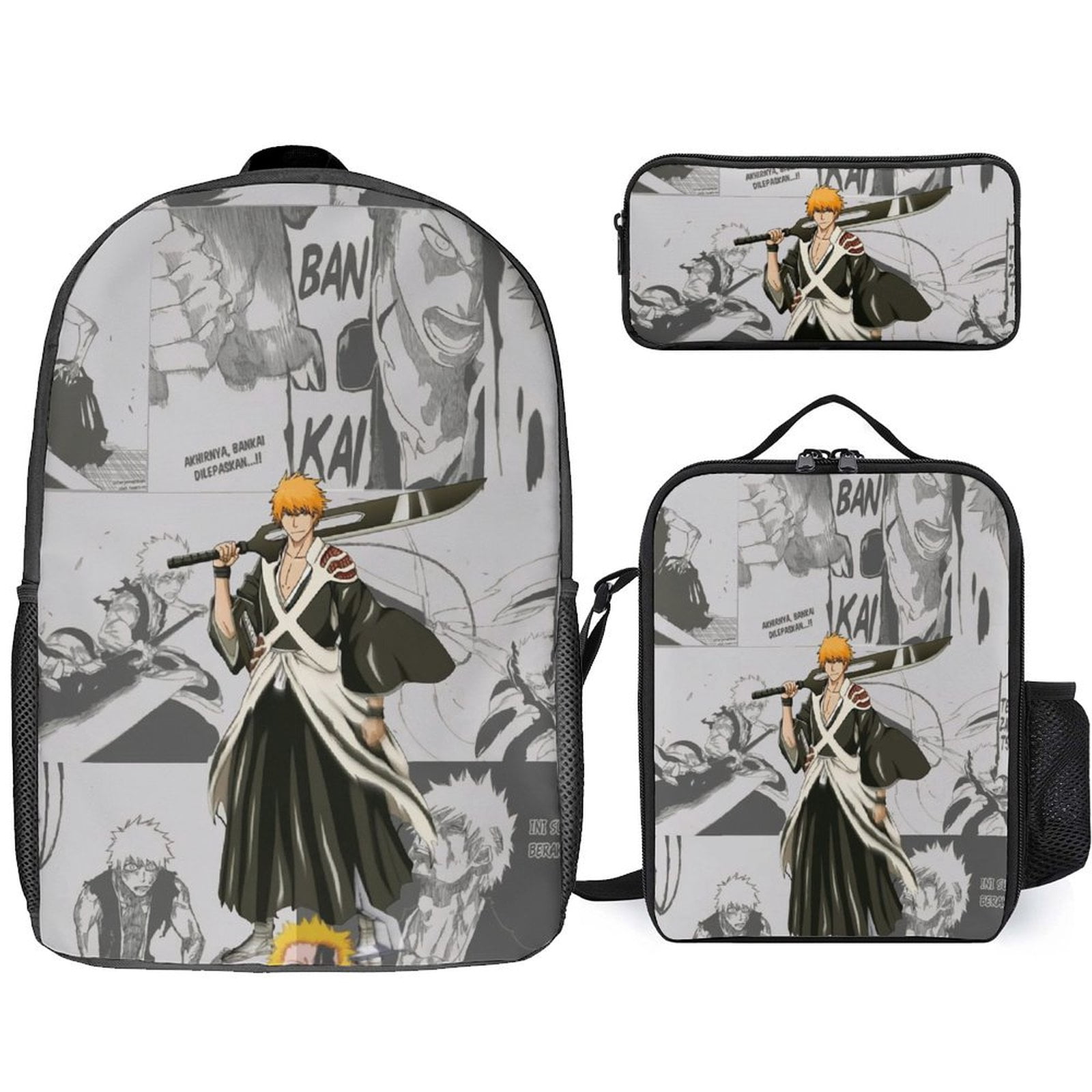 Bleach Anime Print School Bag 3 Pcs Set, Backpack, Lunch Bag, Pencil ...