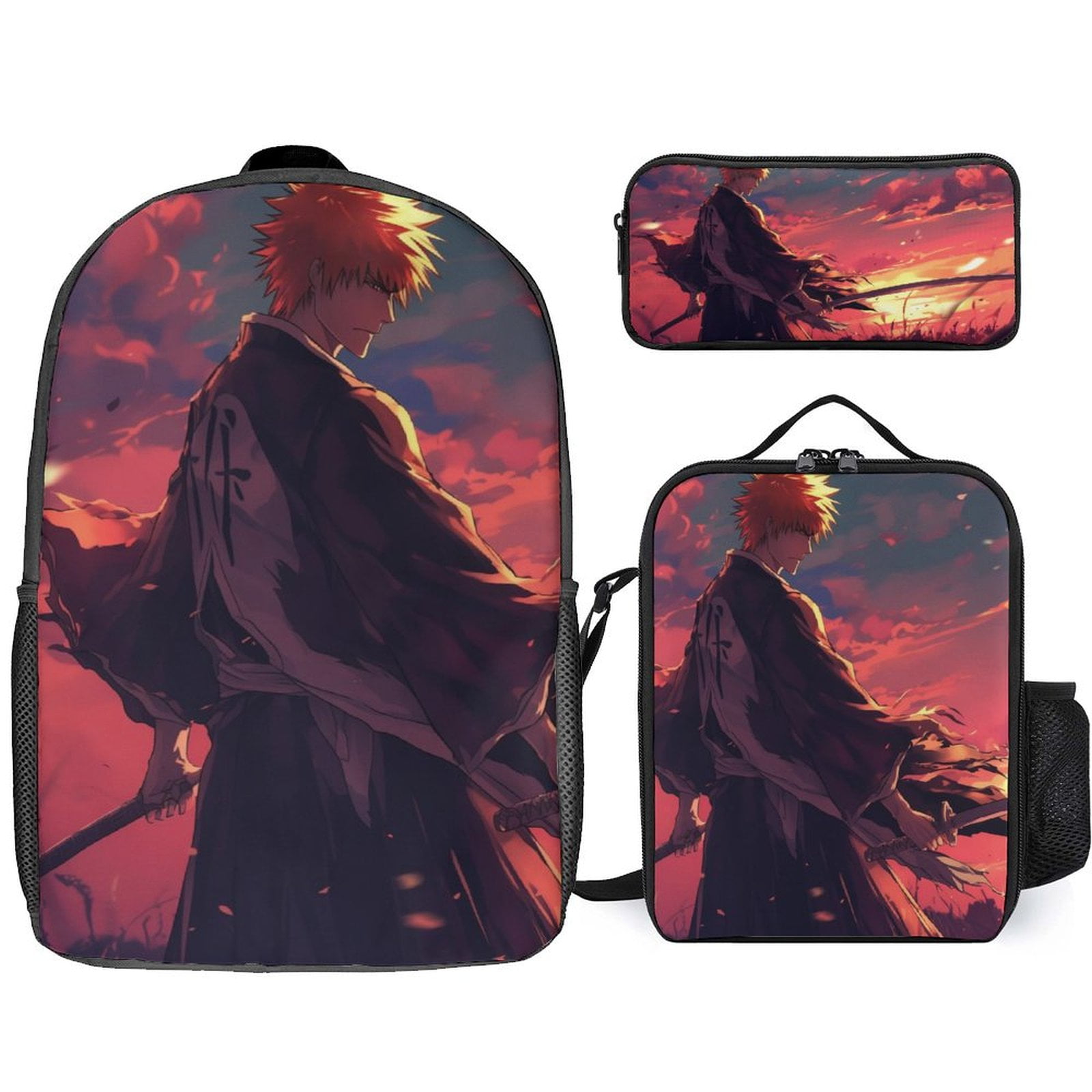 Bleach Anime Print School Bag 3 Pcs Set, Backpack, Lunch Bag, Pencil ...