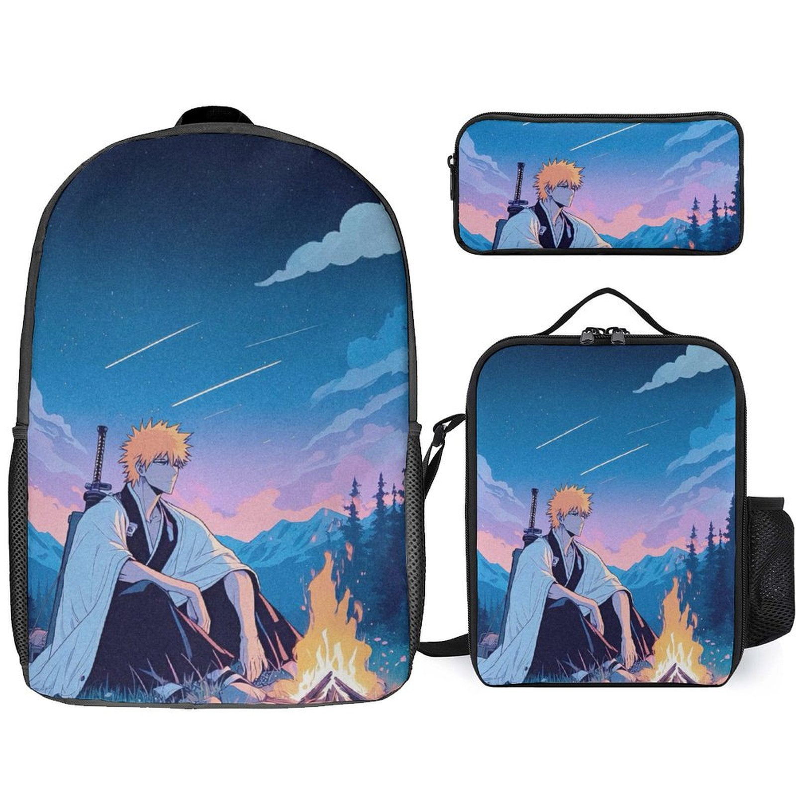 Bleach Anime Print School Bag 3 Pcs Set, Backpack, Lunch Bag, Pencil ...