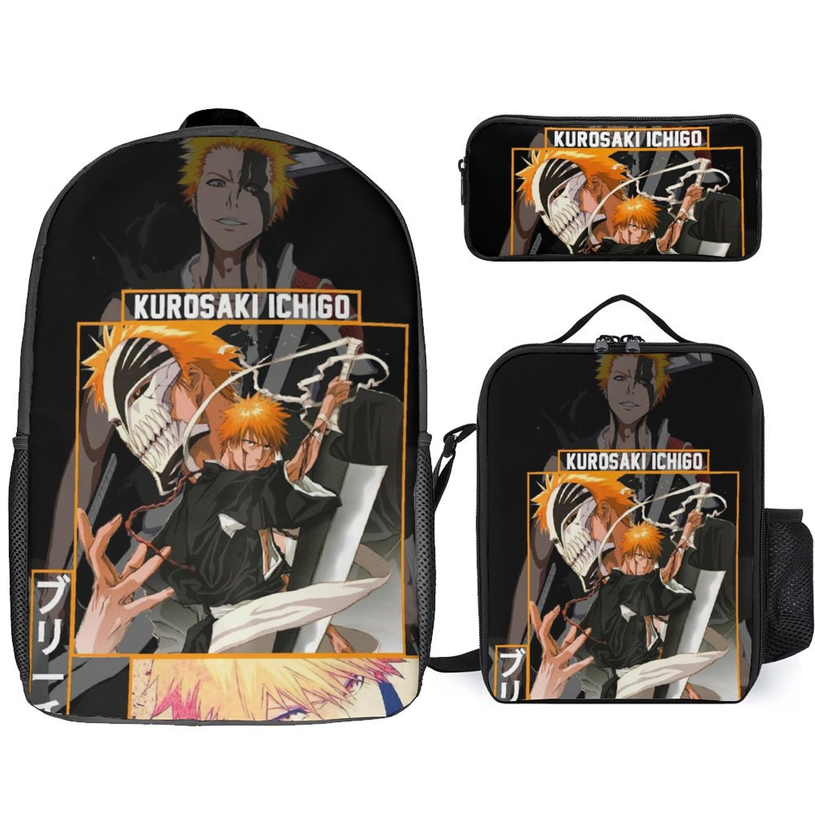 Bleach Anime Print School Bag 3 Pcs Set, Backpack, Lunch Bag, Pencil ...