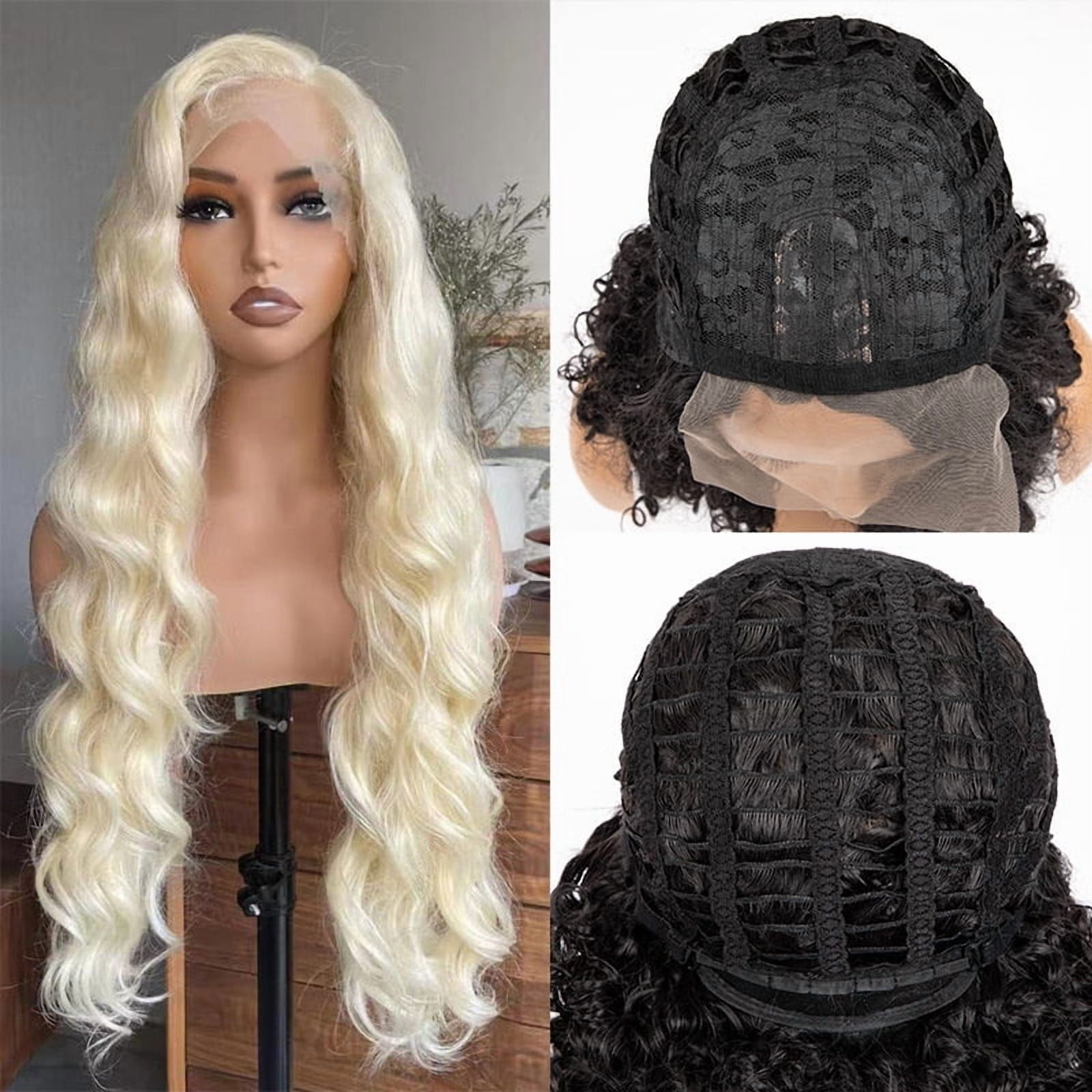 Bleach Blonde Glue Less T Lace Front Wig Long Wavy Heat Resistant Hair ...