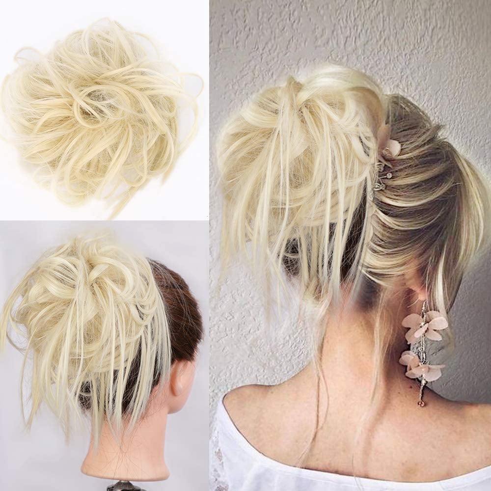 Bleach Blonde Messy Bun Hair Scrunchies Extension Tousled Updo With ...