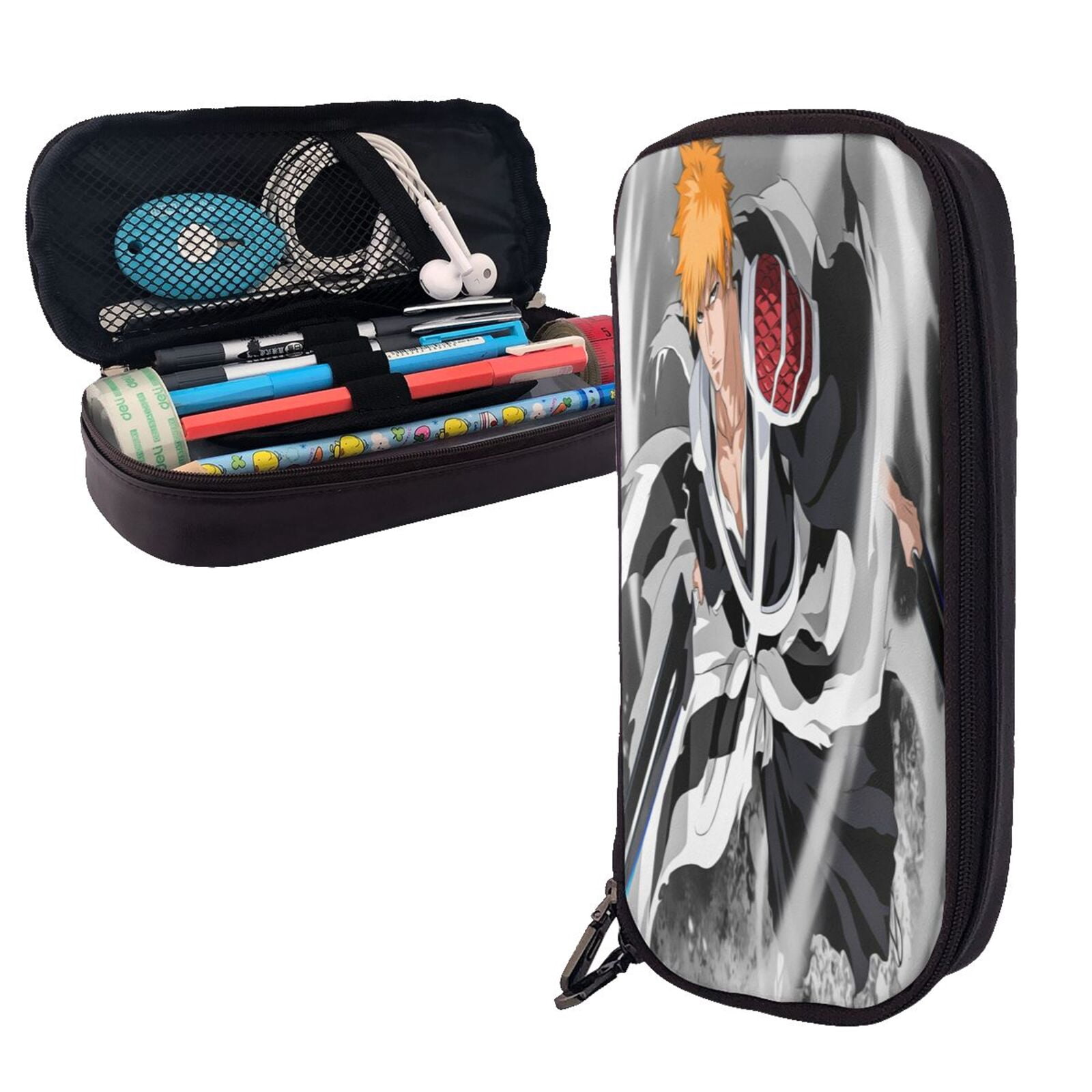 Bleach Ichigo Kurozaki Black Leather Pencil Pouch Case Storage Pen Bag ...