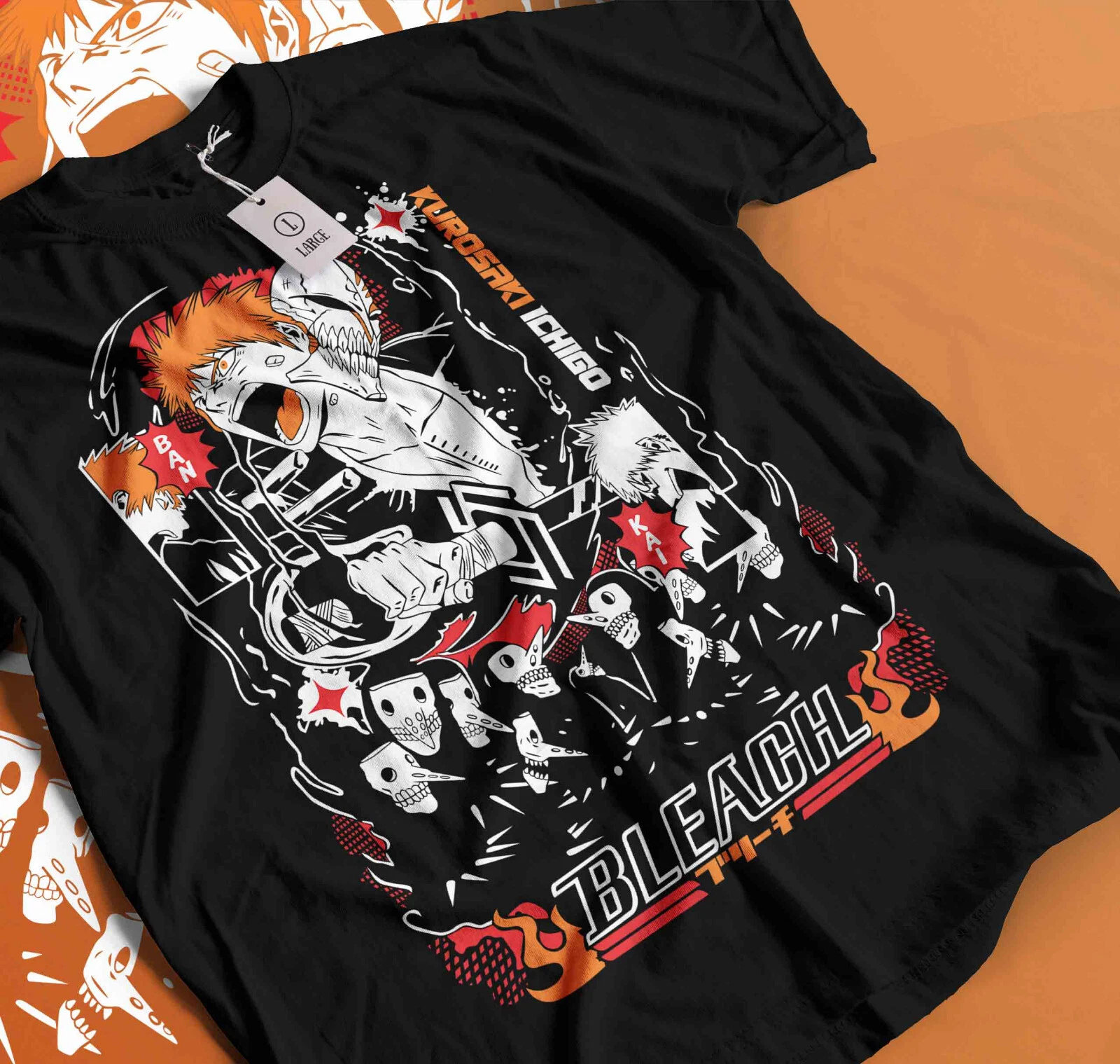 Bleach Ichigo T-Shirt Kurosaki Moon Kawai Anime Manga Black Tshirt Tee ...