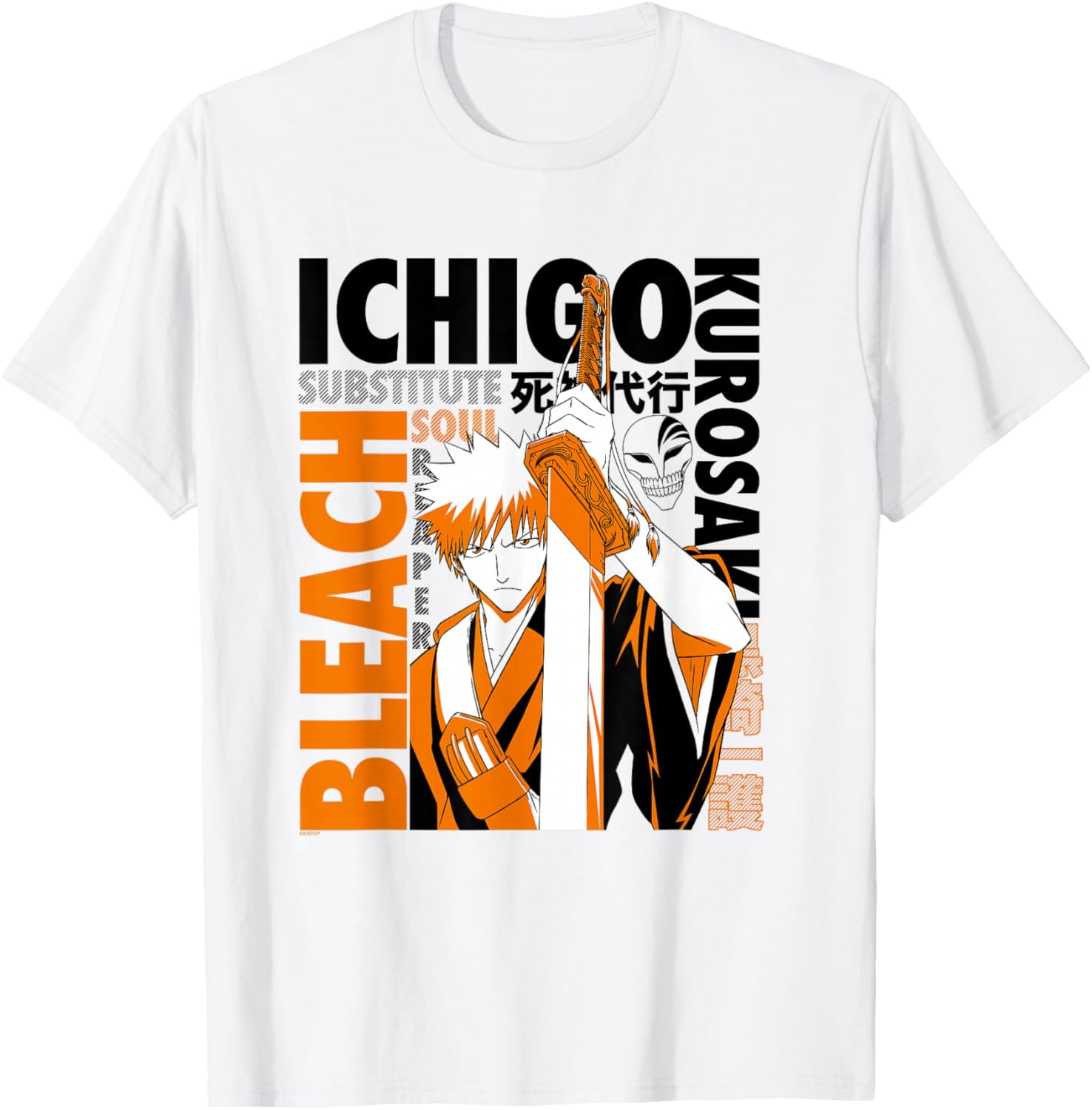 Bleach Ichigo with Text Collage Anime T-Shirt Cotton Short Sleeve Crew ...
