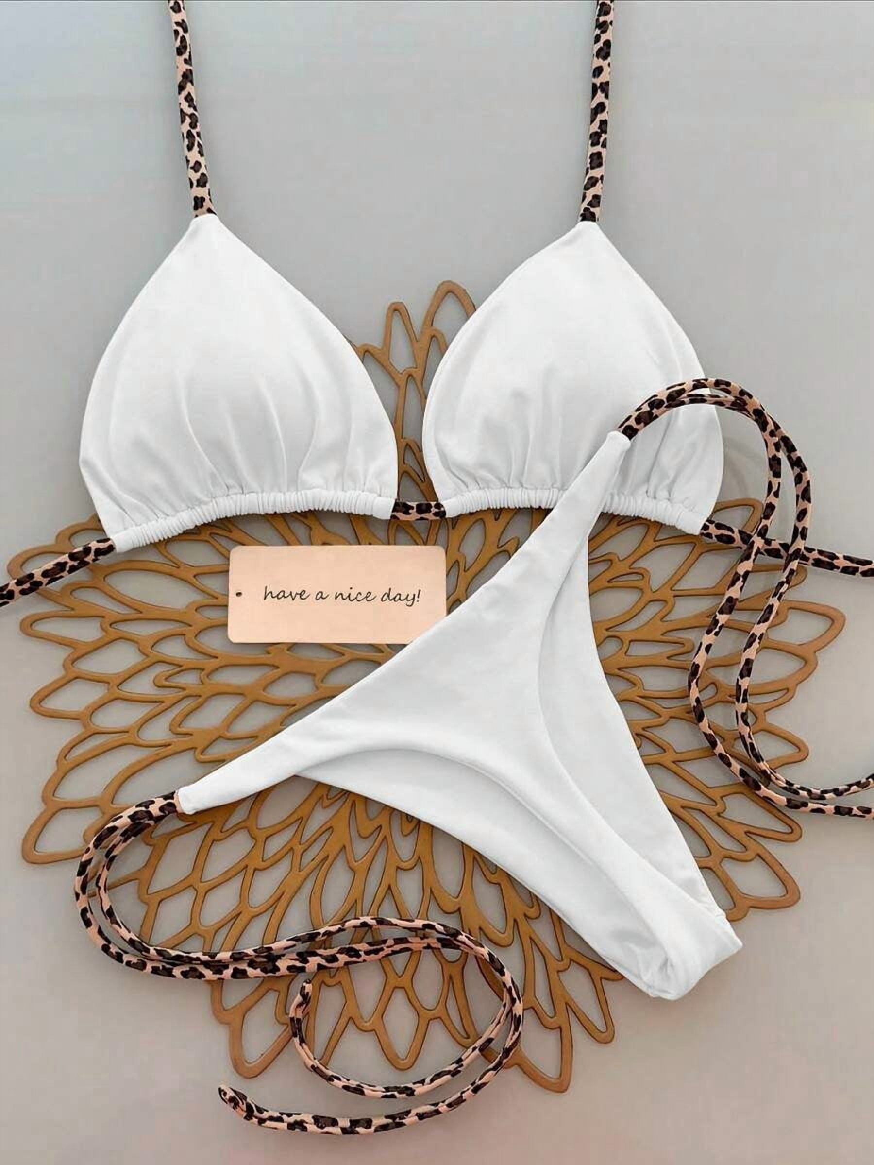 Bleach Two-Piece Triangle Bikini Set With Leopard Print Tie Straps For ...