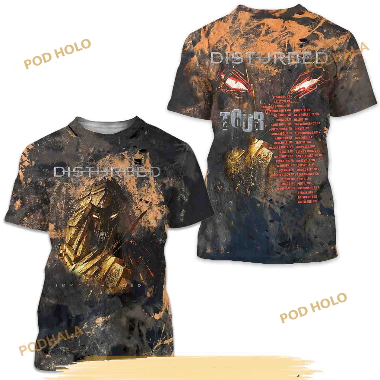 Bleached And Distressed Disturbed Tour Band 3D Shirt - Walmart.com