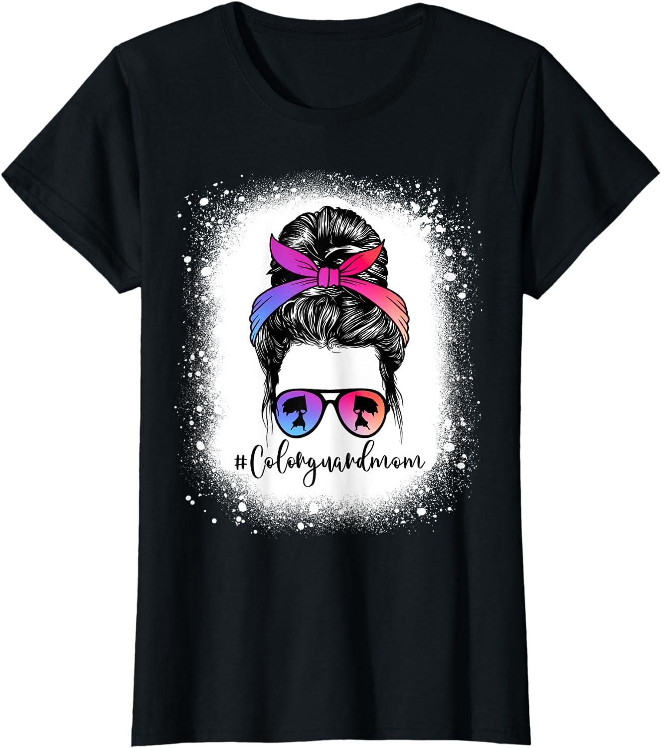 Bleached Color Guard Mom Life Messy Bun Funny Mothers Day T-Shirt ...