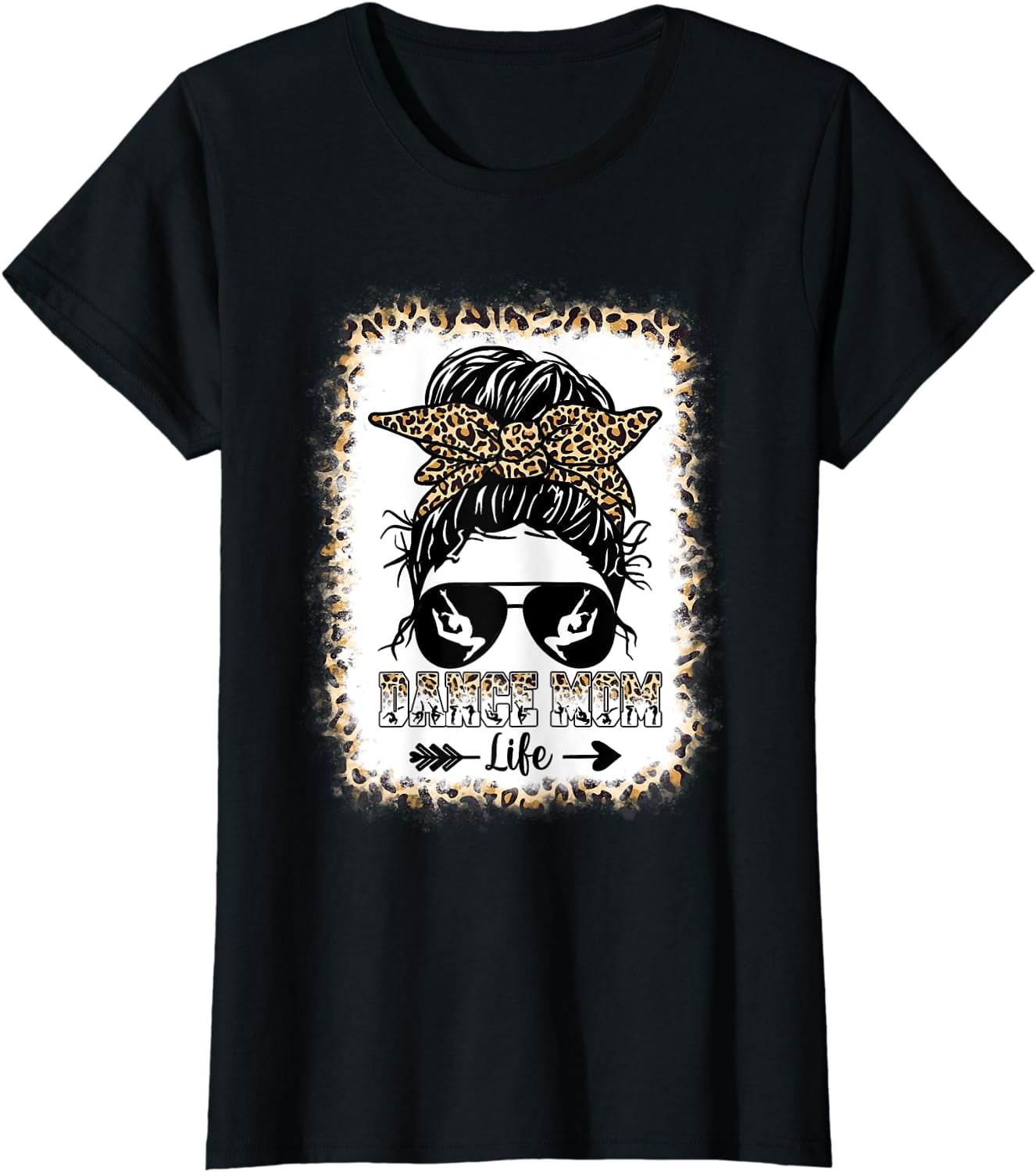 Bleached Dance Mom Messy Bun Leopard Dancer Mom Mother's Day T-Shirt ...