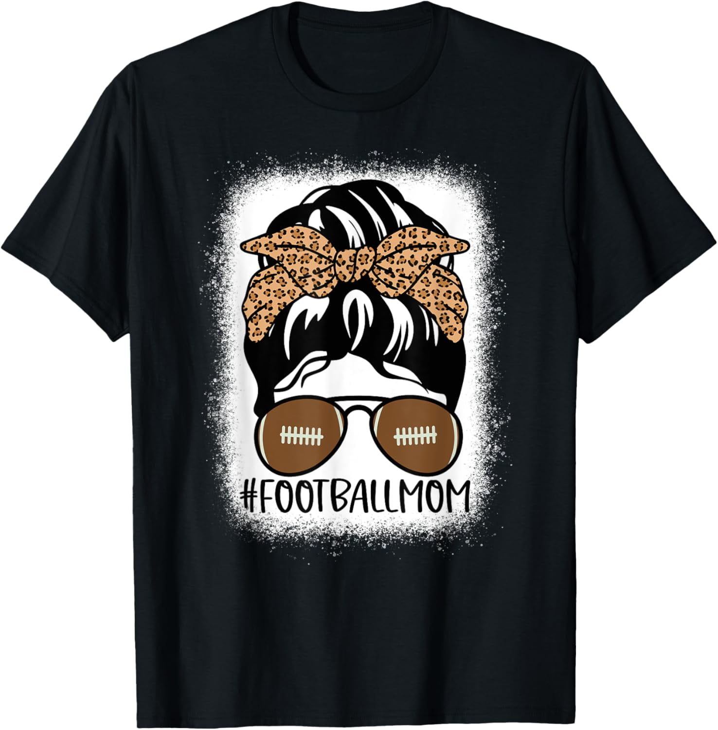 Bleached Football Mom Life With Leopard and Messy Bun Player T-Shirt ...