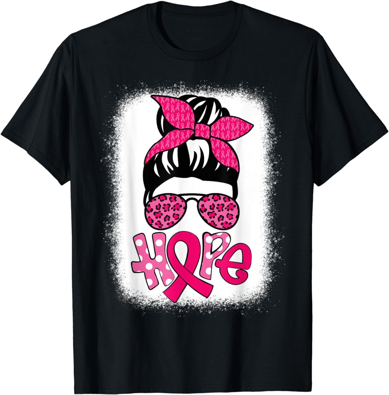 Bleached Hope Messy Bun Breast Cancer Awareness Squad Team T-Shirt ...