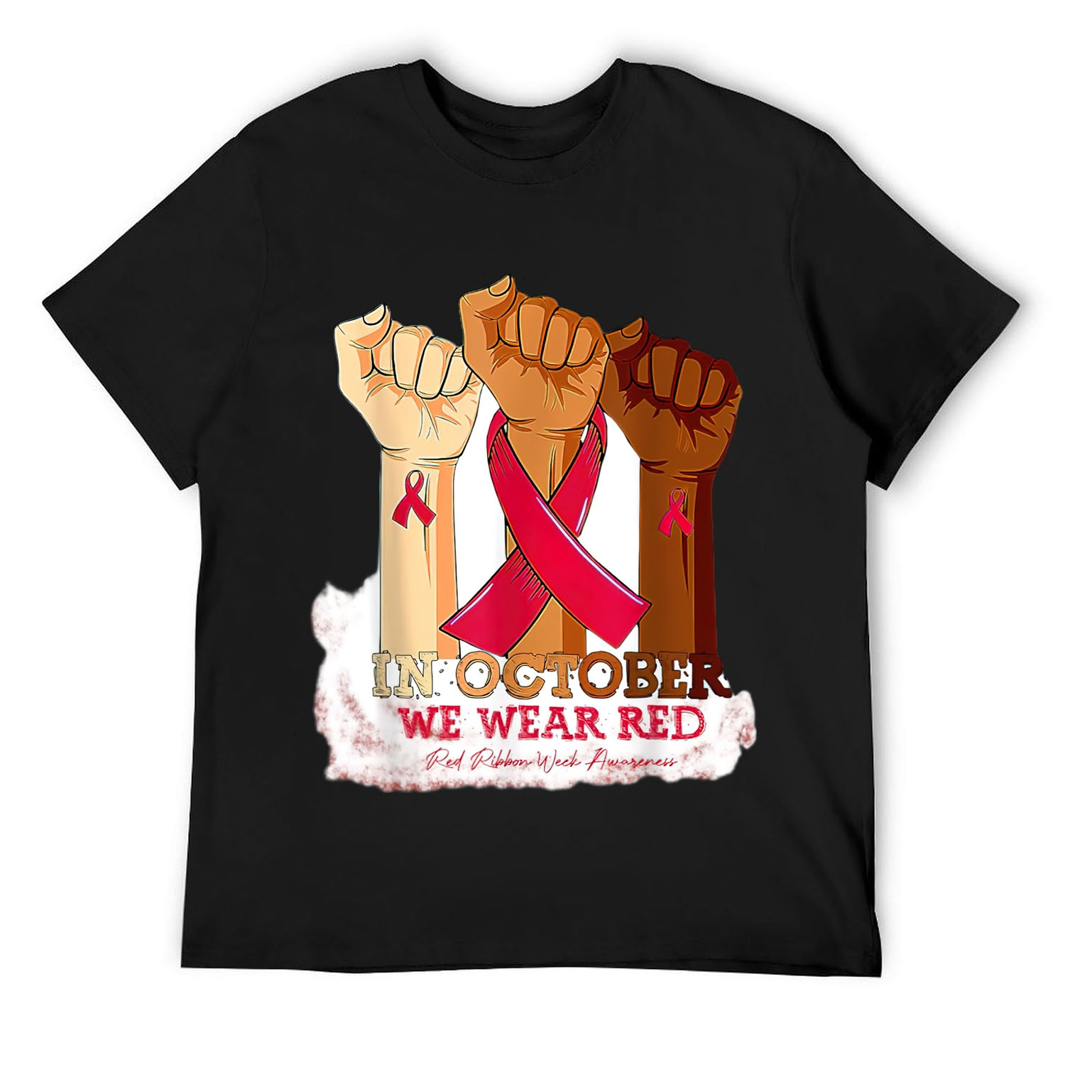 Bleached In October We Wear Red Ribbon Week Drug Free Mens T-Shirt ...